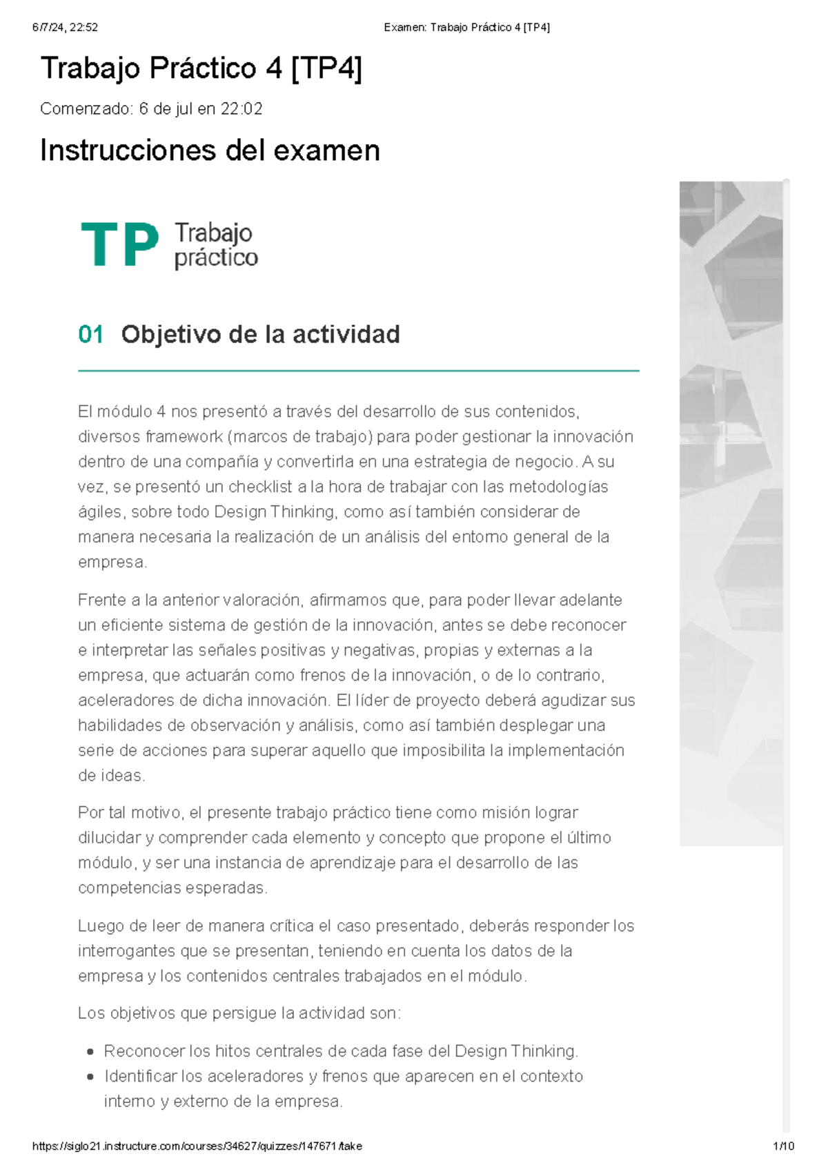 Examen Trabajo Práctico 4 [TP4] - MKT y Nuevos Negoscios - Nota 93.33% - Trabajo Práctico 4 [TP4 ...