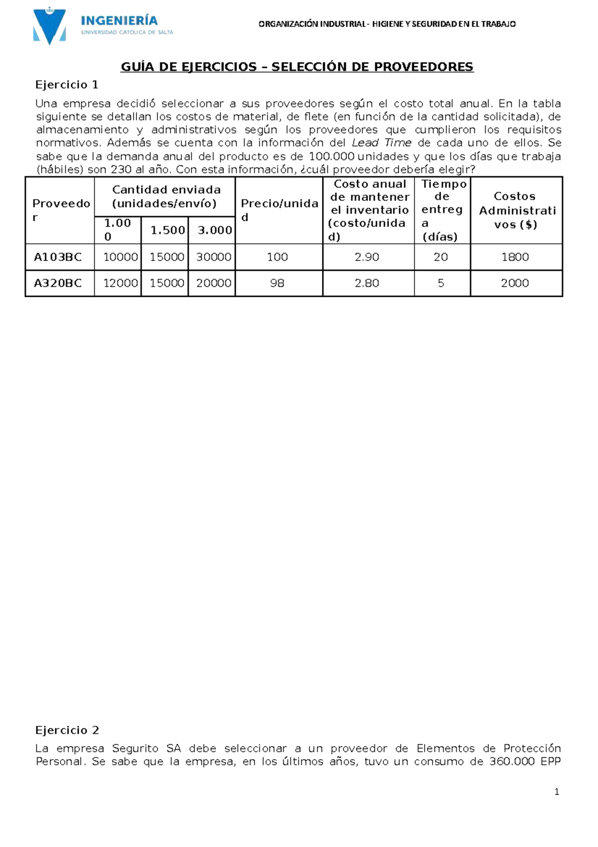 Presentacion TP3 AXEL Perez Proveedores - GUÍA DE EJERCICIOS – SELECCIÓN DE PROVEEDORES ...