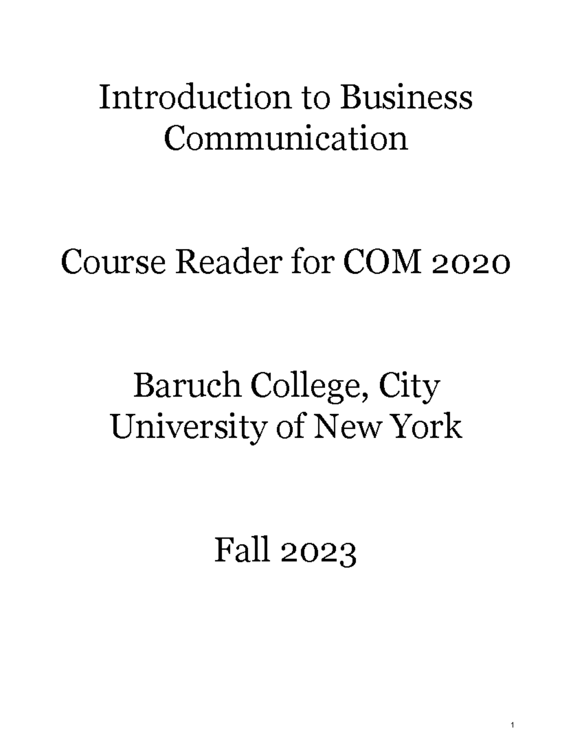 Introduction to Business Communication Textbook-Baruch College 2023 ...