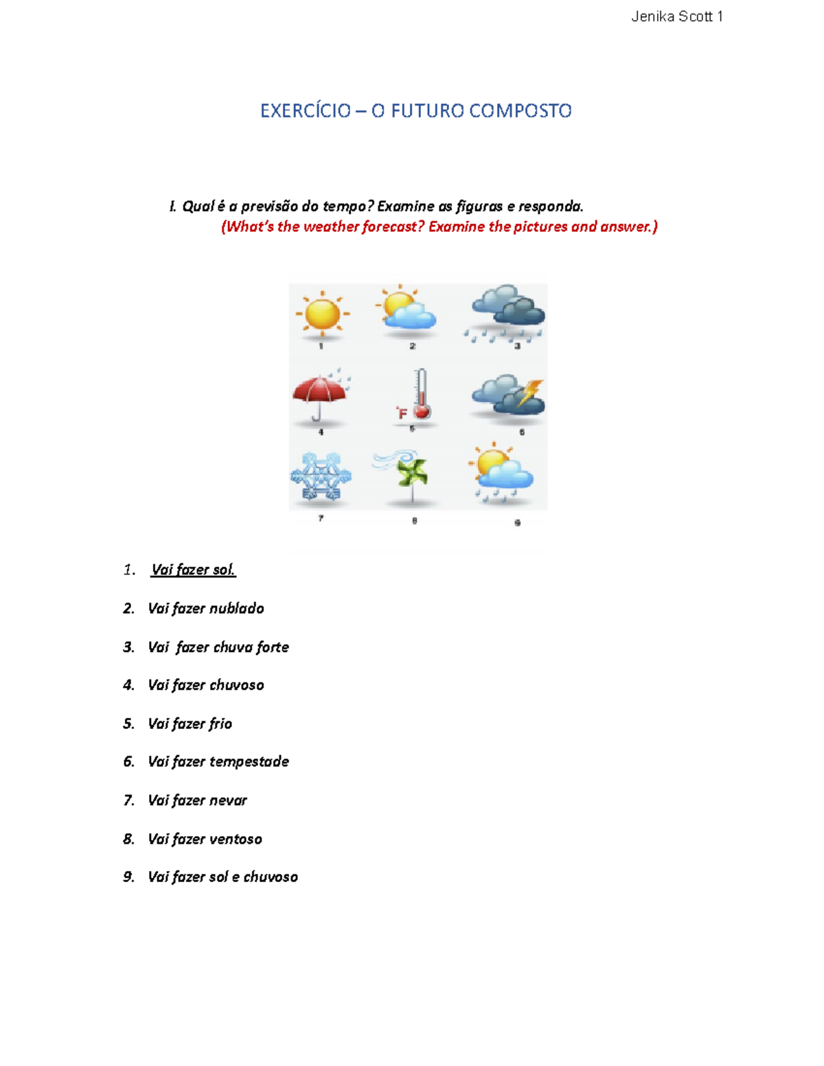 O Futuro Composto (Answwers) - Jenika Scott 1 EXERCÍCIO – O FUTURO ...