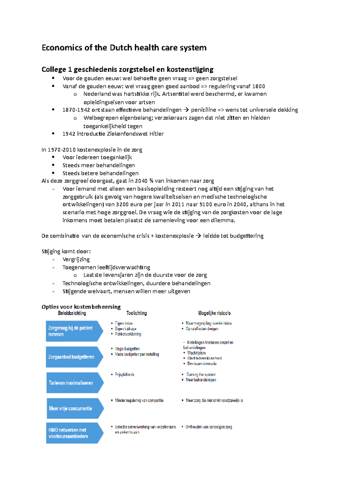 Samenvatting Economics of the dutch health care system - Economics of ...
