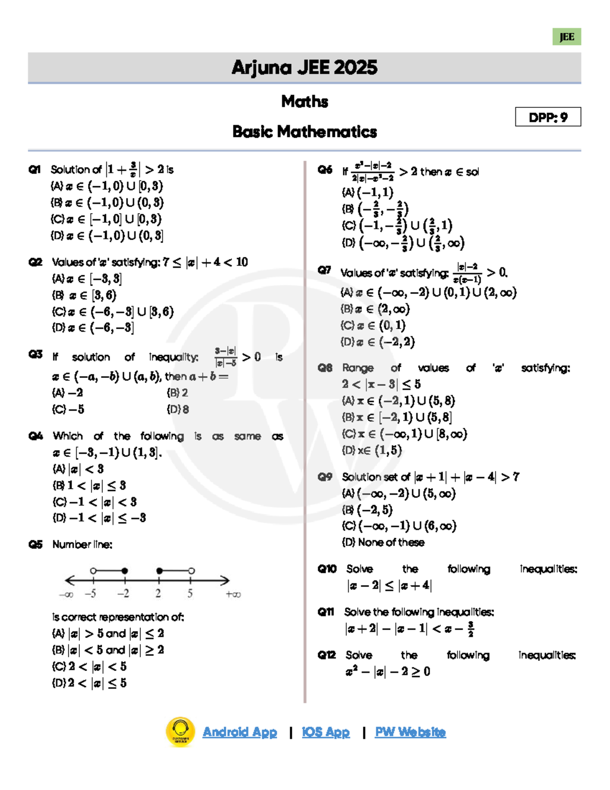 Basic Mathematics DPP 09 (Of Lec 12) Arjuna JEE 2025 - JEE Arjuna JEE 2025 Q 1 Solution of is (A ...