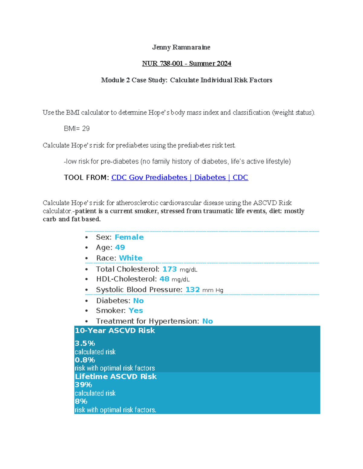 HP Module 2 Case Study Calculate Individual Risk Factors - Jenny ...