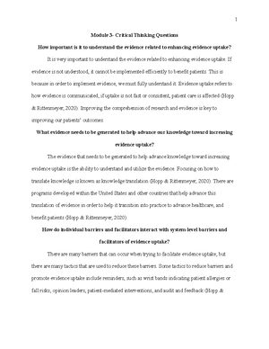 Critical Thinking Questions Module 1 - 1 Module 1: Critical Thinking ...