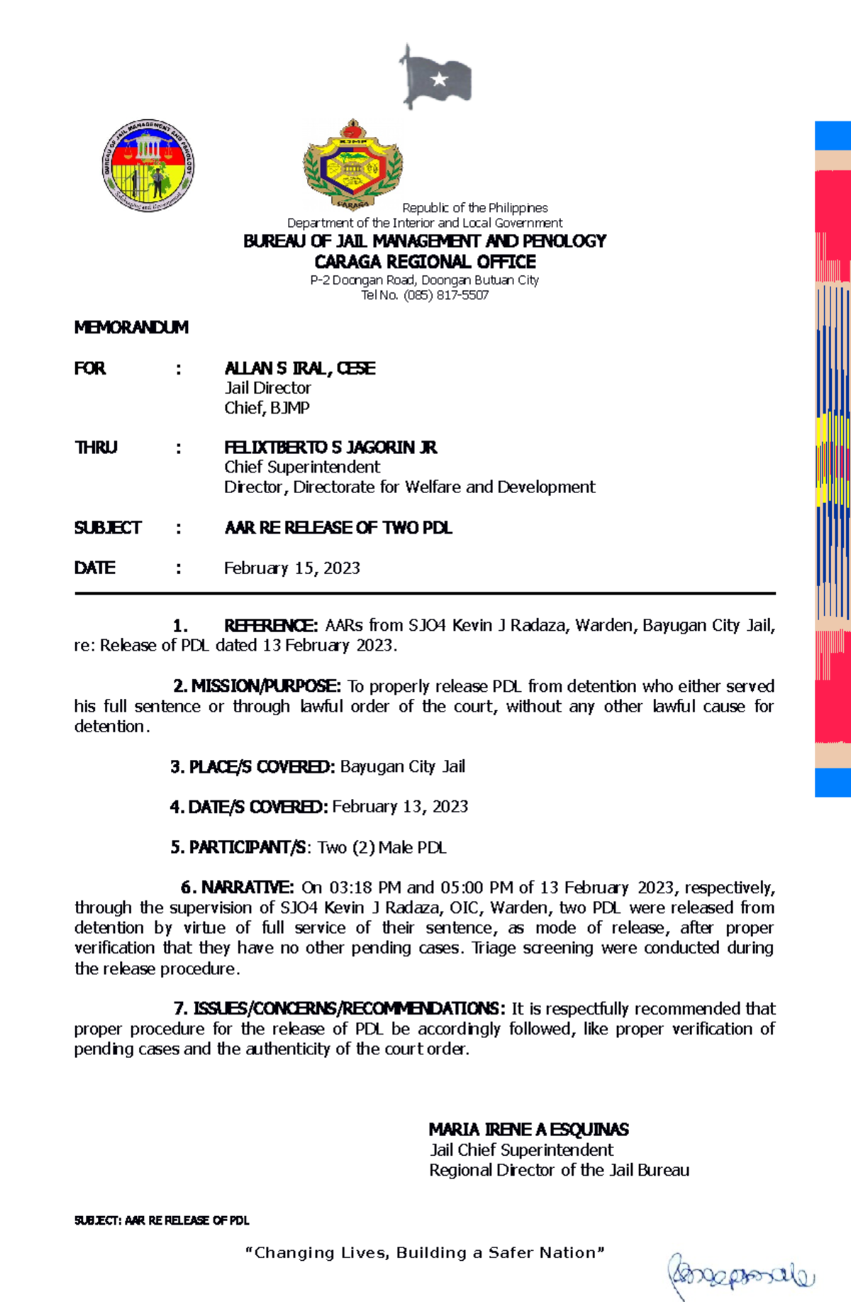 2.15.23 AAR Release OF PDL - Republic of the Philippines Department of ...