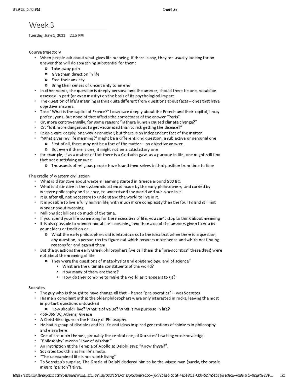Phil week 3 - Lecture notes 3 - 3/29/22, 5:40 PM OneNote - Studocu