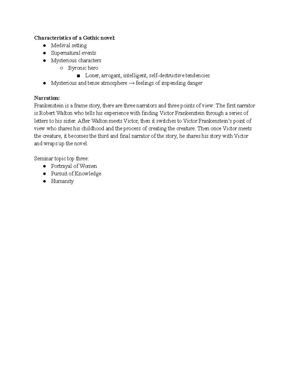 Frankenstein background info - Characteristics of a Gothic novel ...