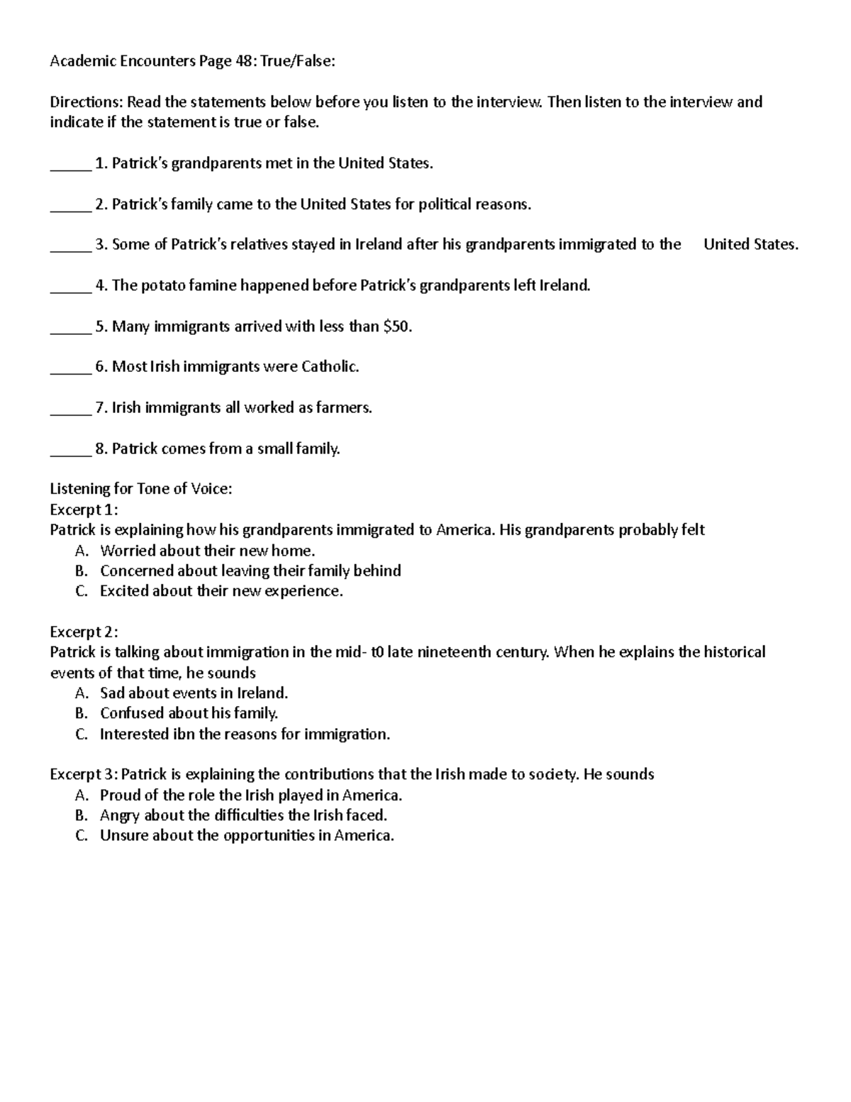 Academic Encounters Page 48 - Then listen to the interview and indicate ...