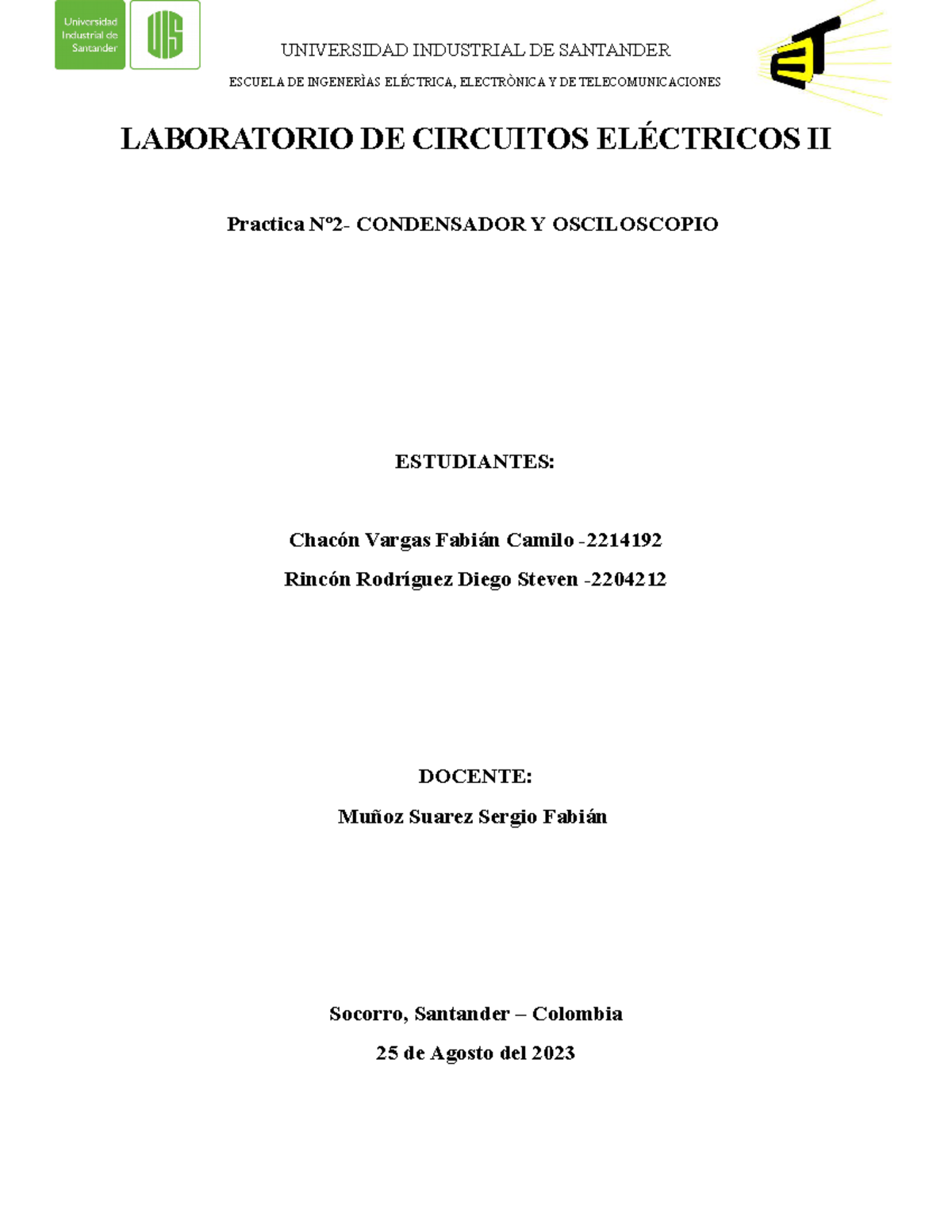Laboratorio DE Circuitos Eléctricos II Practica 2 - LABORATORIO DE CIRCUITOS ELÉCTRICOS II ...
