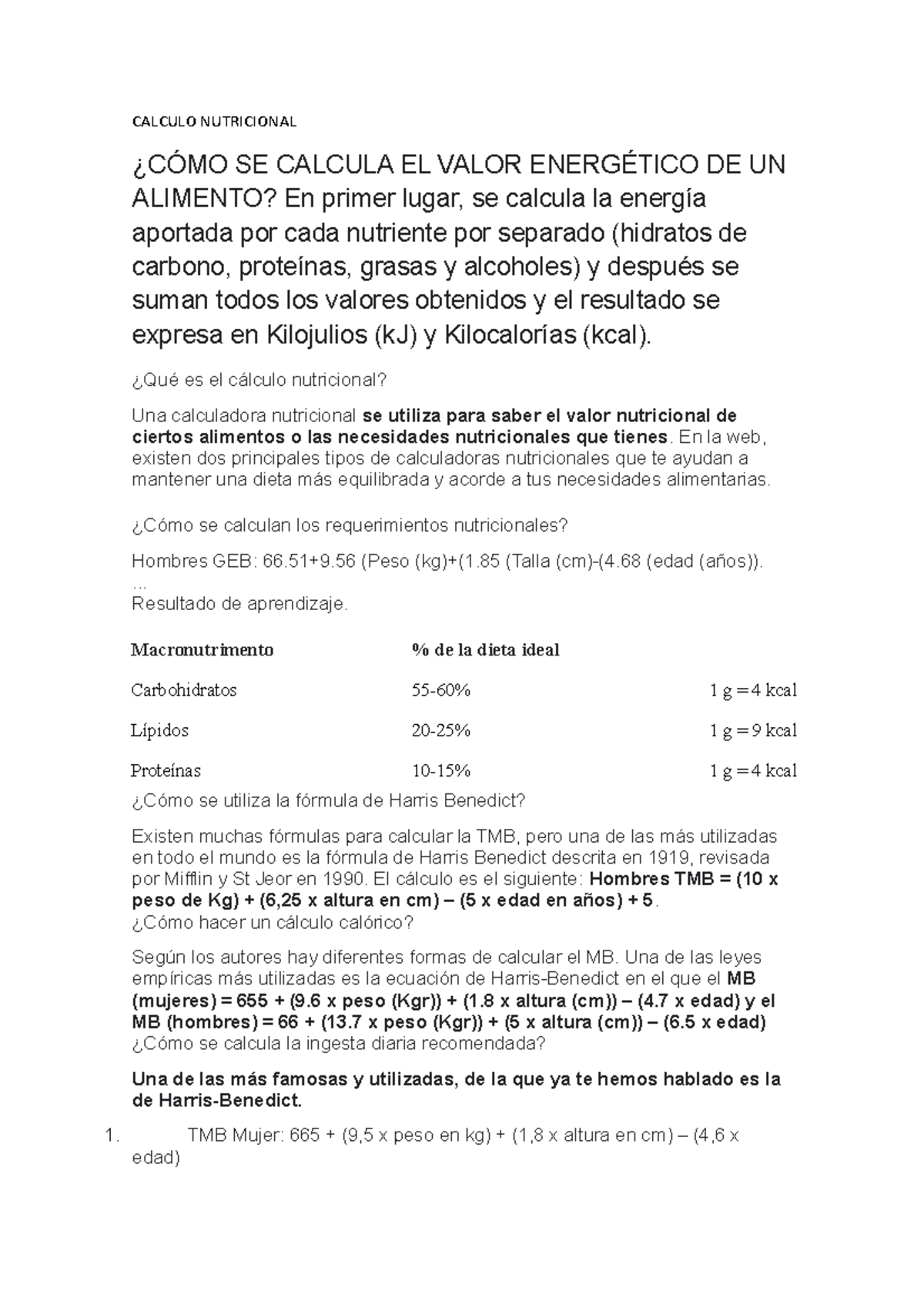 Calculo Nutricional - apuntes - CALCULO NUTRICIONAL ¿CÓMO SE CALCULA EL ...