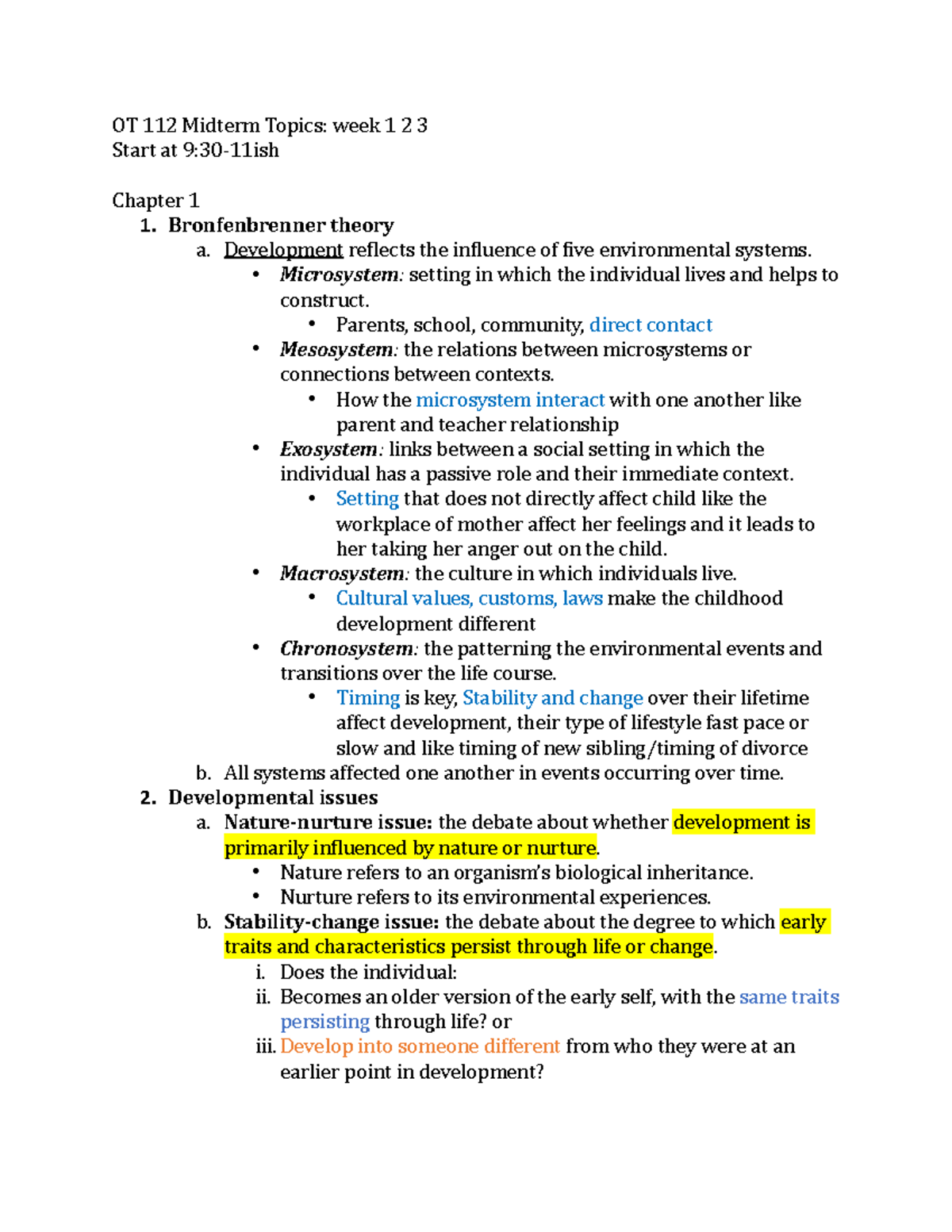 OT 112 Midterm Topics - OT 112 Midterm Topics: week 1 2 3 Start at 9:30-11ish Chapter 1 1. - Studocu