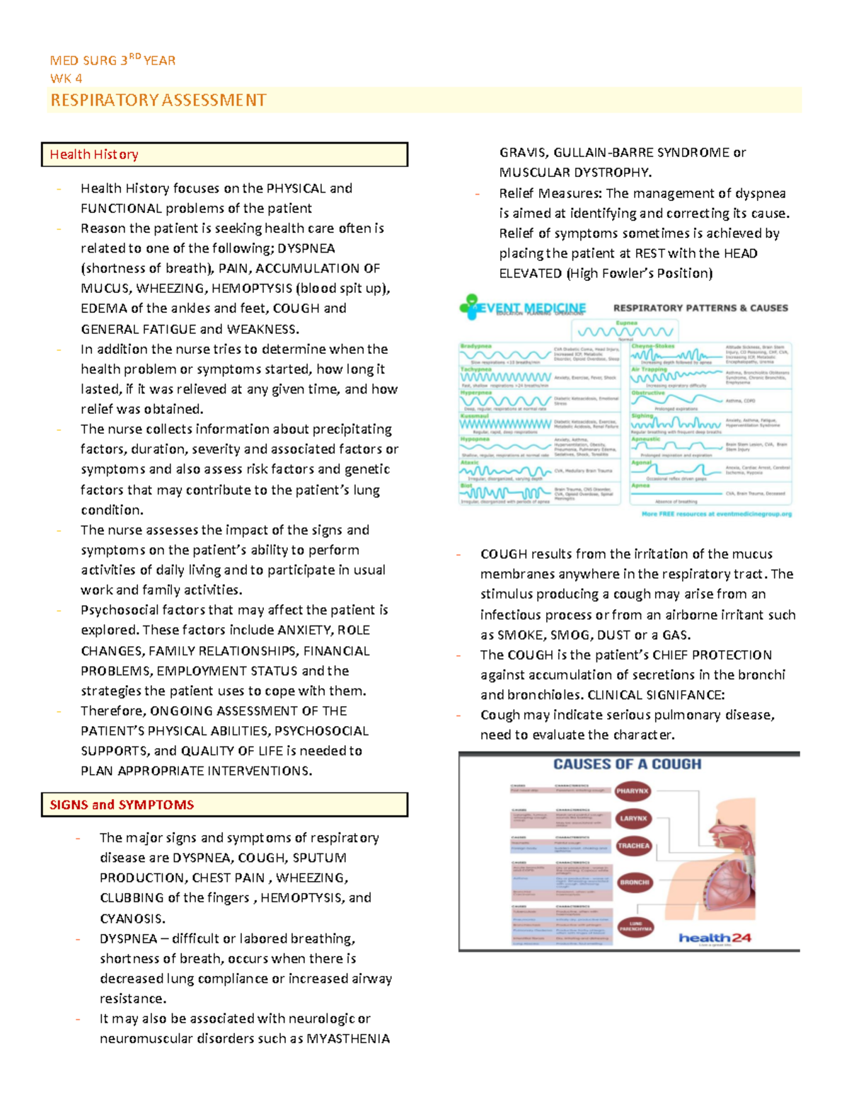 Repiratory Nursing Assessment Documentation Respiratory system sample