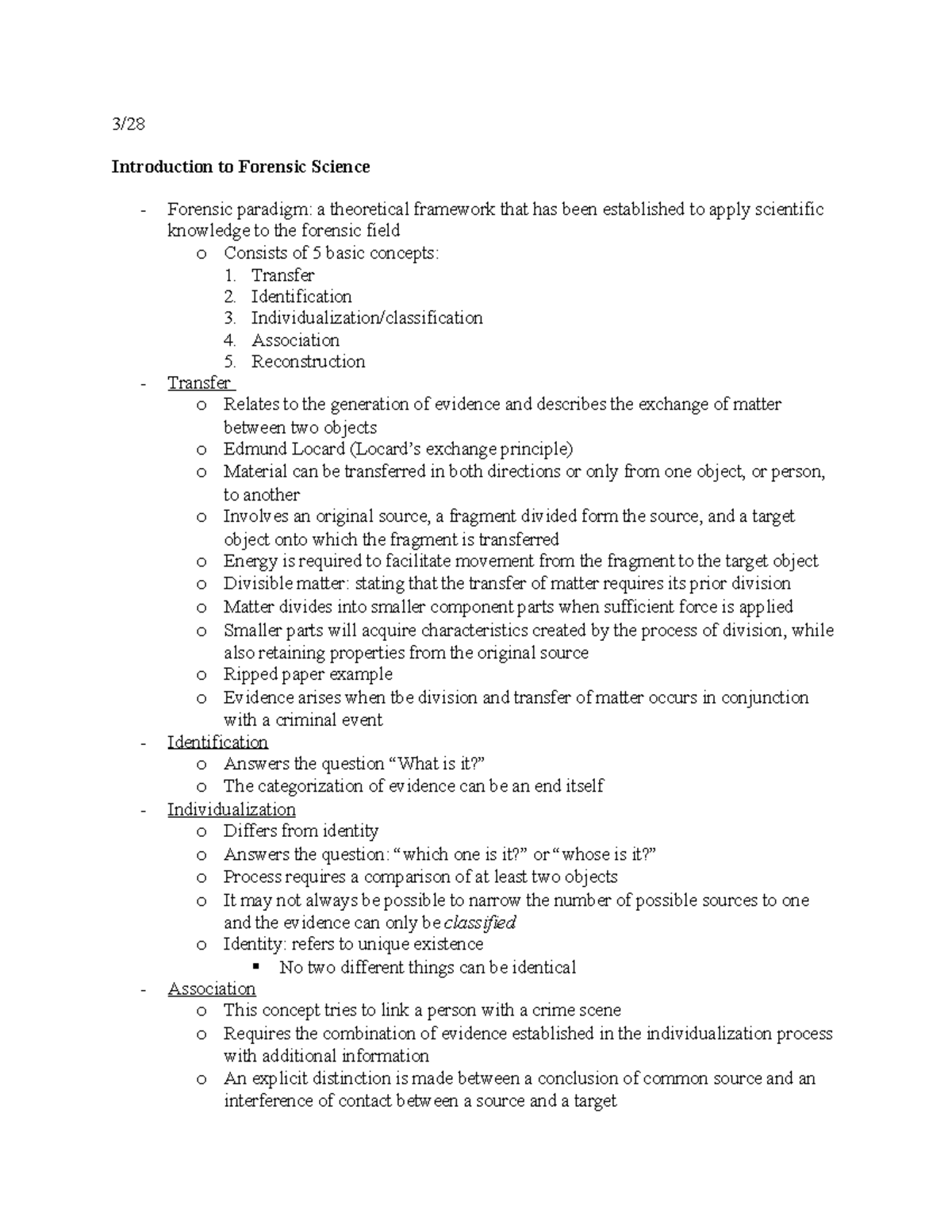3:28 lecture notes - 3/ Introduction to Forensic Science Forensic ...
