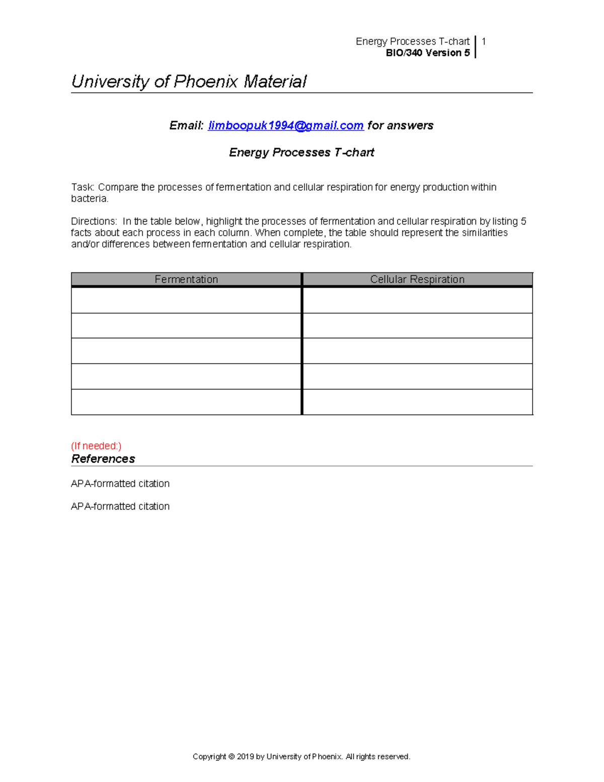 D3 - assignments - Energy Processes T-chart BIO/340 Version 5 1 University of Phoenix Material ...
