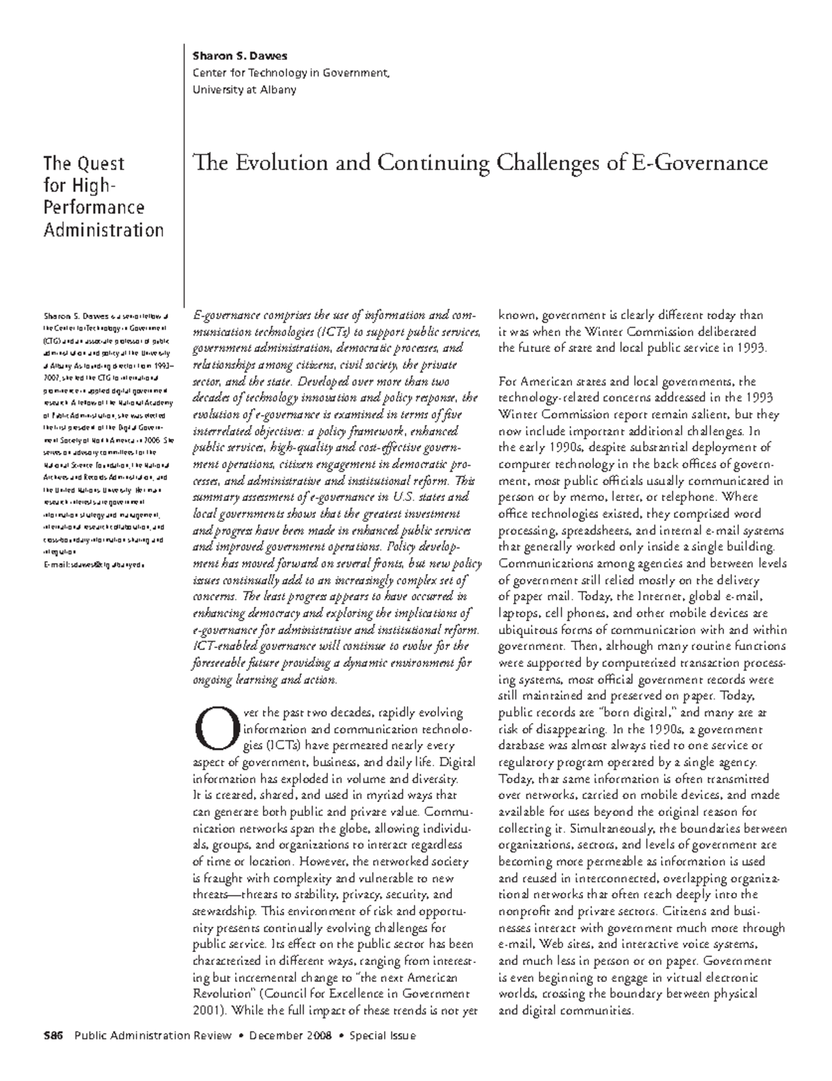 Evolution and Continuing Challenges of E-Governance - S86 Public ...