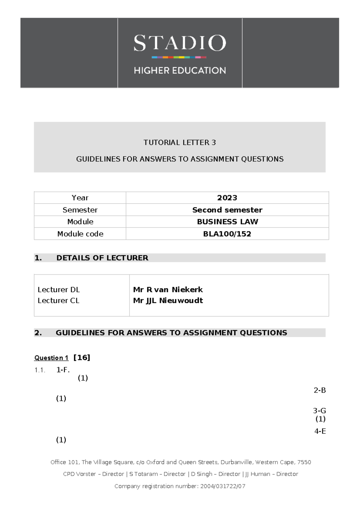 Final - BLA152 TL3 2023 02 Assign - TUTORIAL LETTER 3 GUIDELINES FOR ...