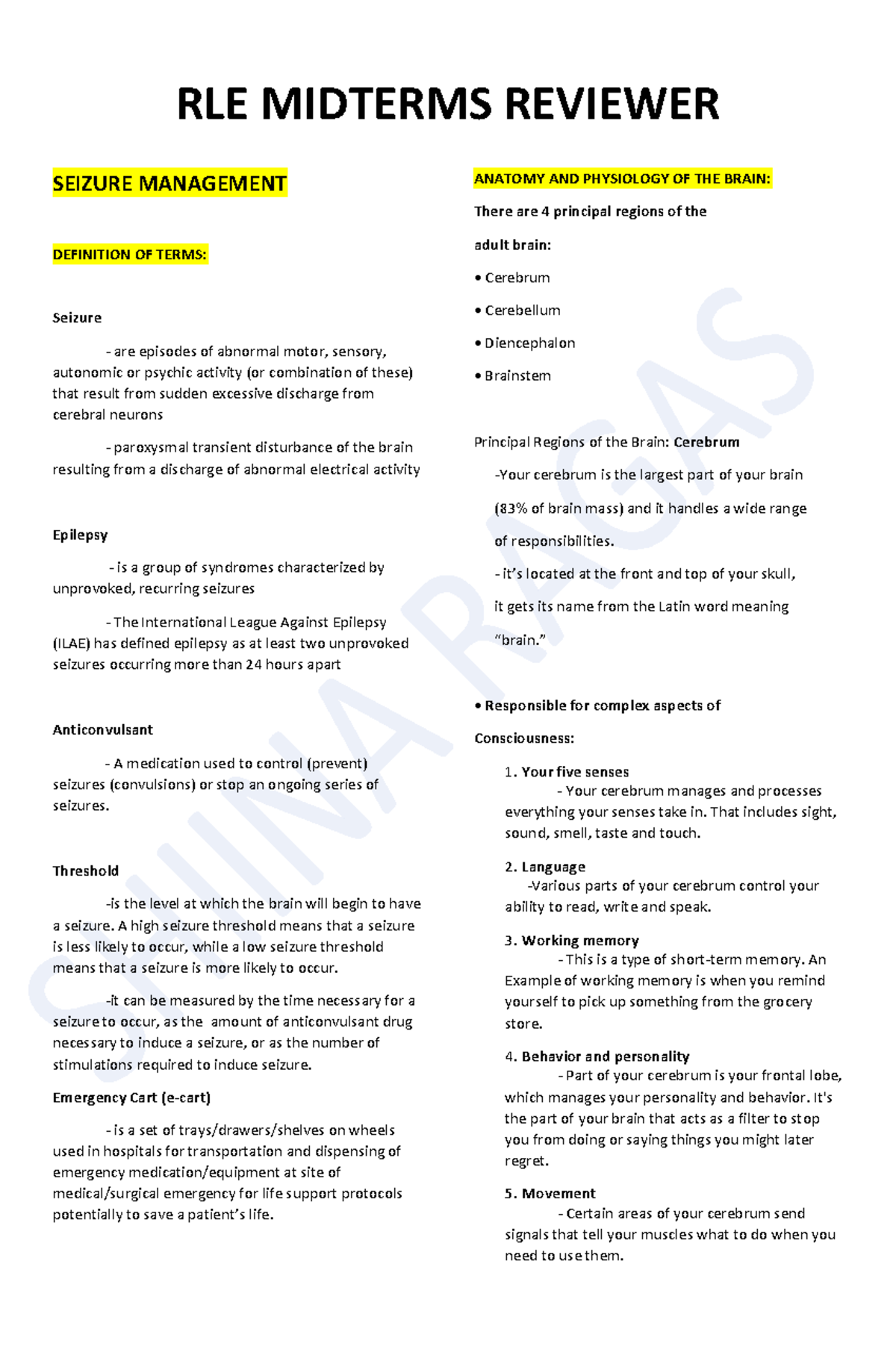 NCM 118 RLE Midterms Reviewer - RLE MIDTERMS REVIEWER SEIZURE ...