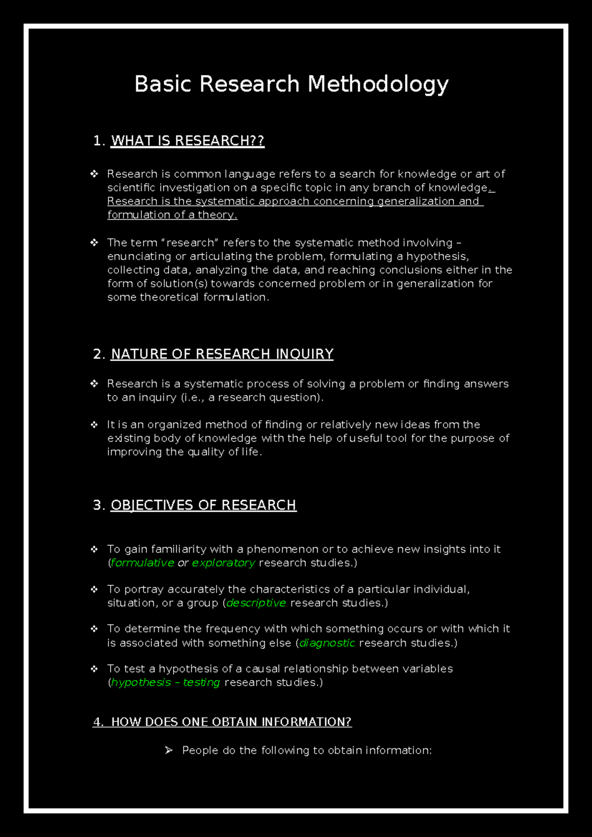 Basic Research Methodology Notes - Basic Research Methodology 1. WHAT ...
