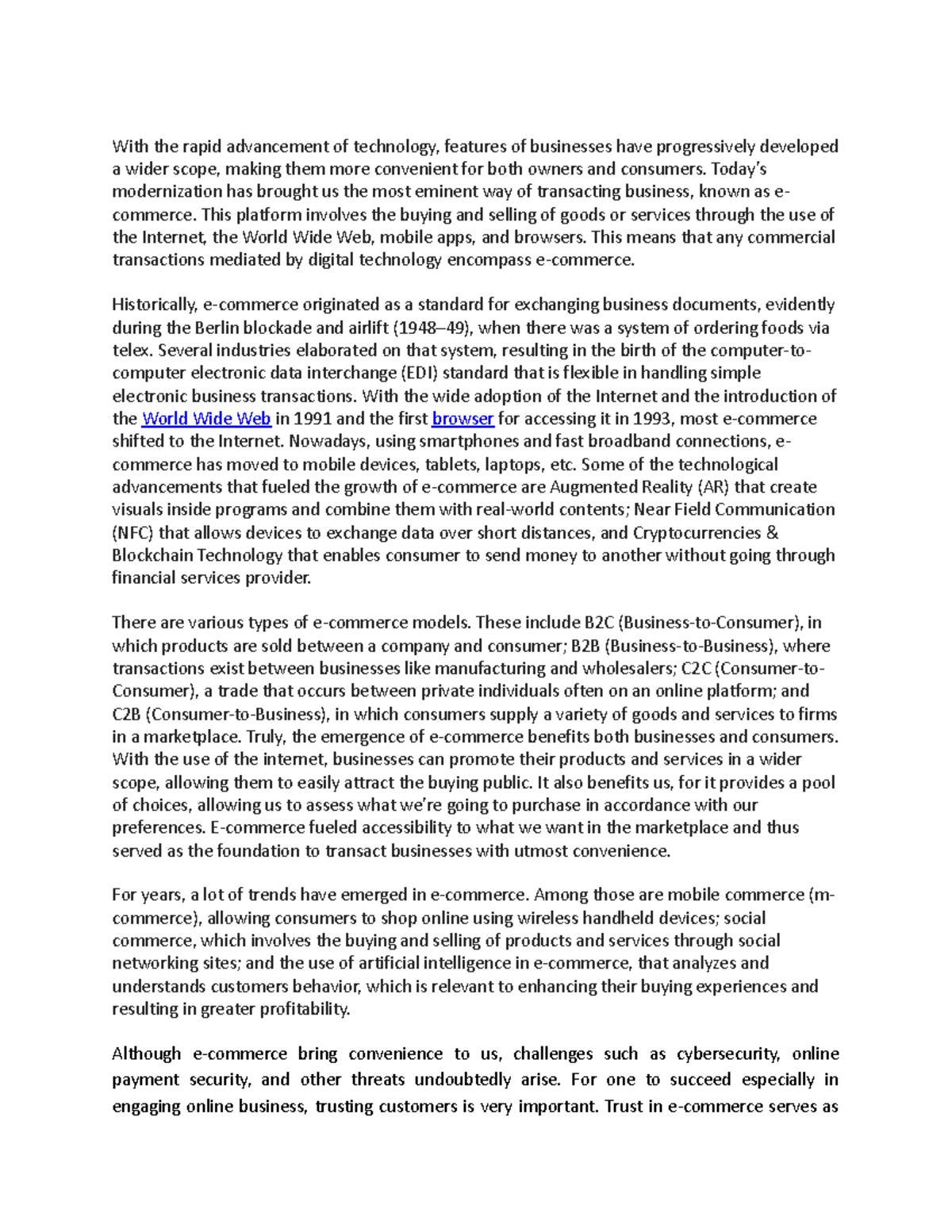 E-commerce assignment - With the rapid advancement of technology ...