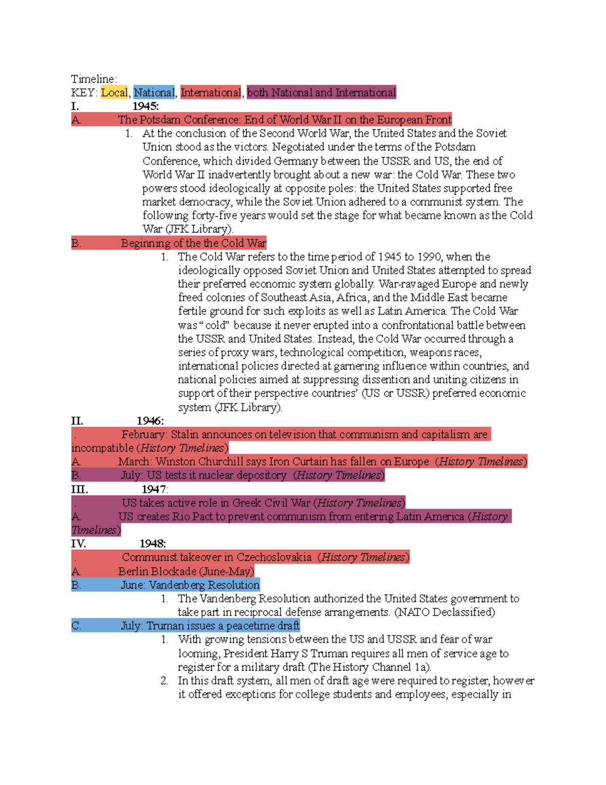 Timeline Outline Extended Timeline - Timeline: KEY: Local, National ...