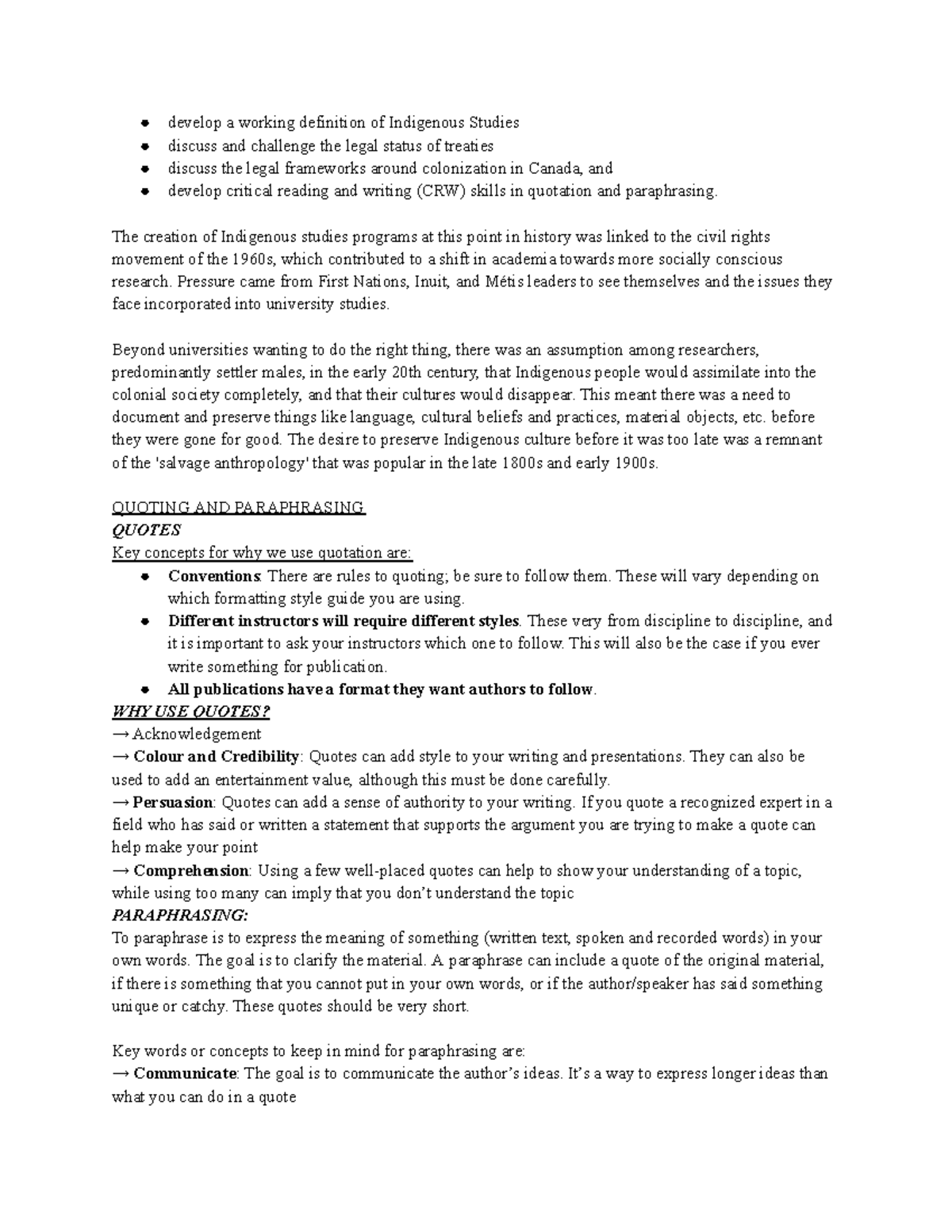 Module 4: treaties - develop a working definition of Indigenous Studies ...