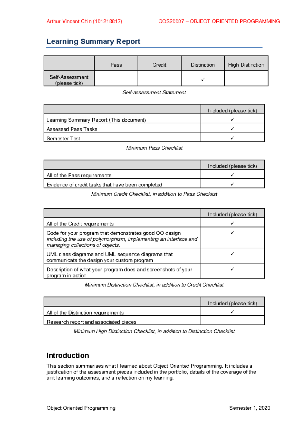 OOP Learning Summary Report - Arthur Vincent Chin (101218817) COS20007 – OBJECT ORIENTED ...