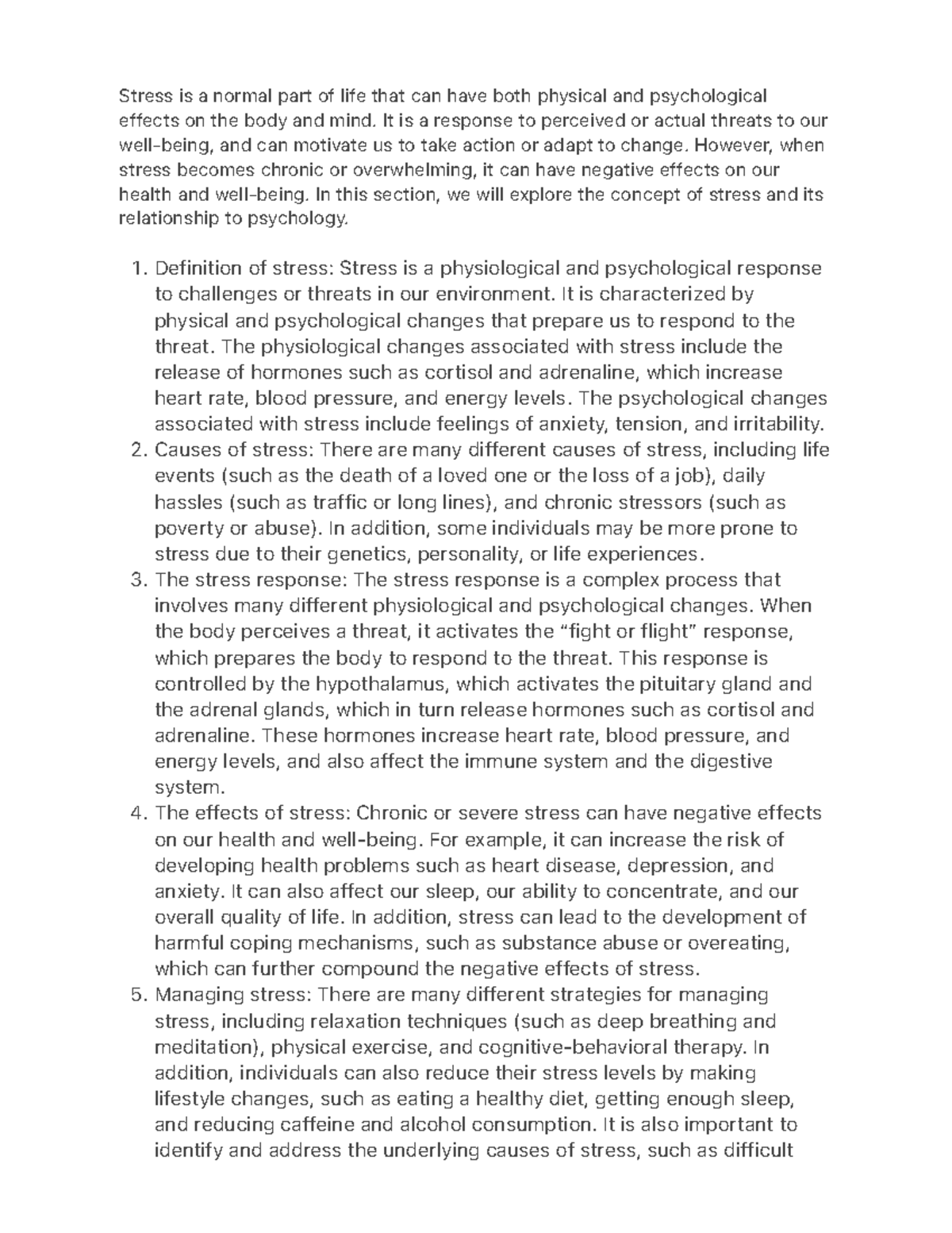 Stress - notes - 1. 2. 3. 4. 5. Stress is a normal part of life that ...