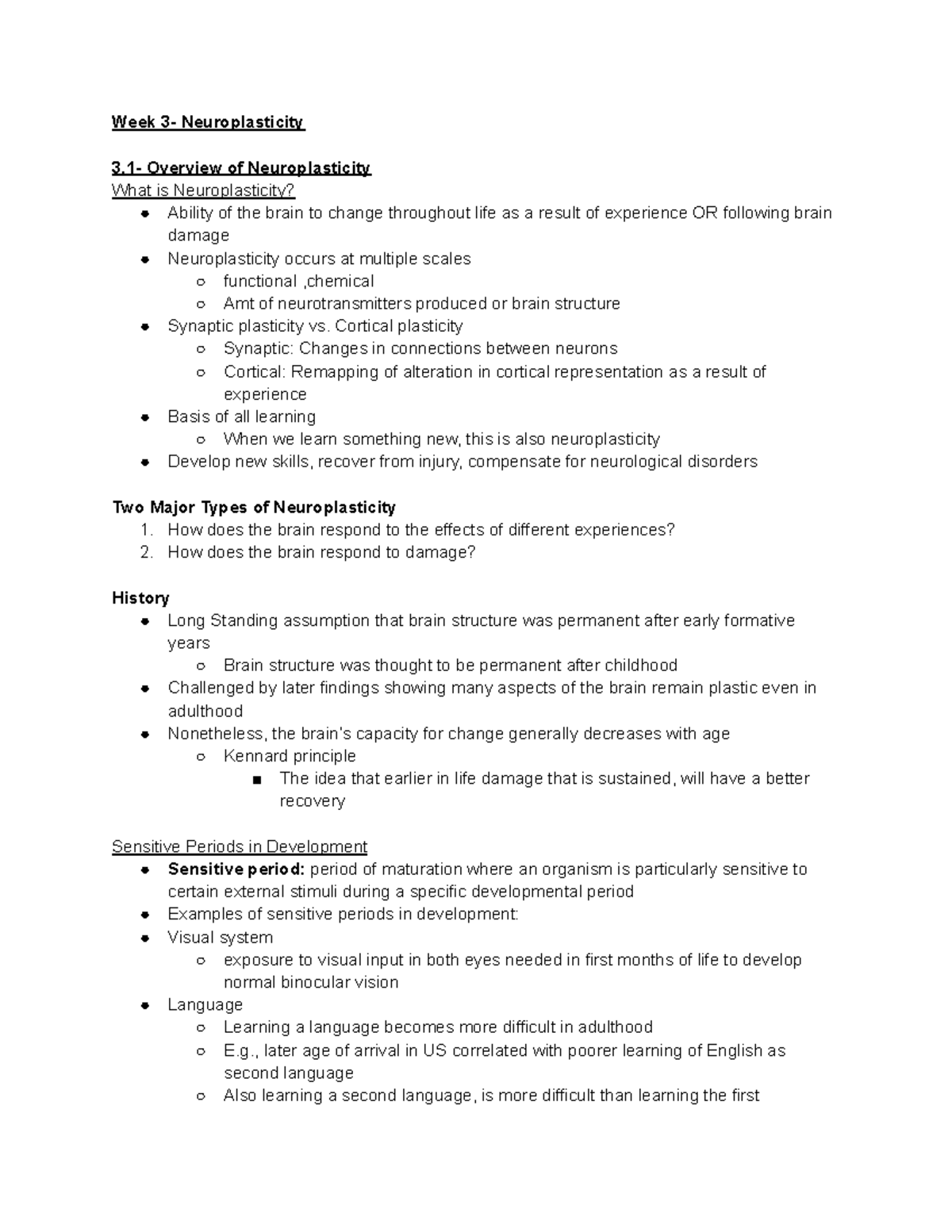 Neuroplasticity Overview: Brain's Ability to Change and Adapt - Studocu