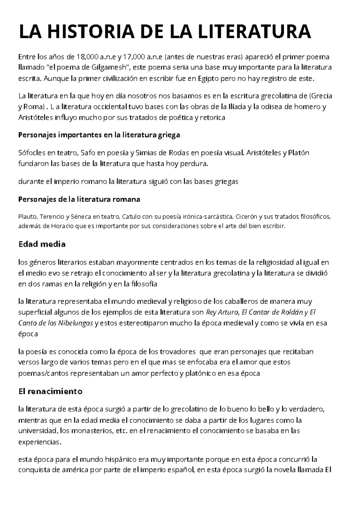 LA Historia DE LA Literatura - LA HISTORIA DE LA LITERATURA Entre los ...