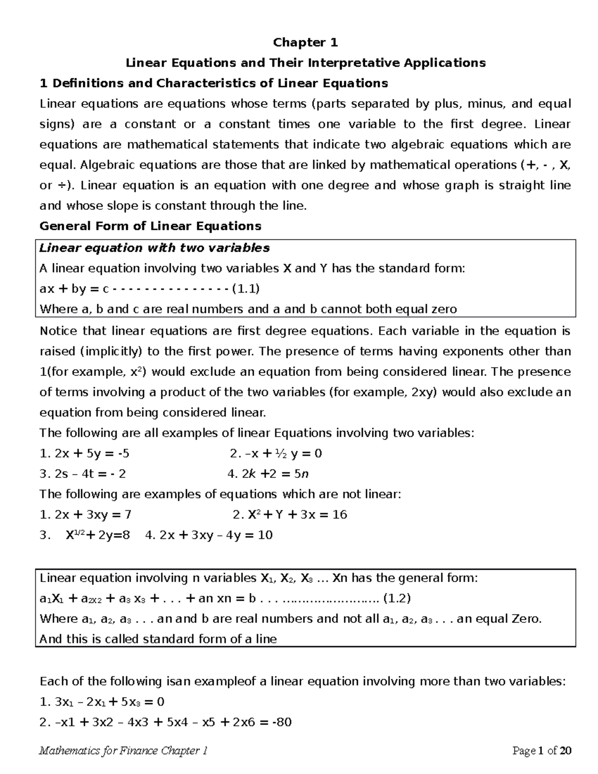 Maths ch 1 Edited(1) - Learn to best and clear - Chapter 1 Linear ...