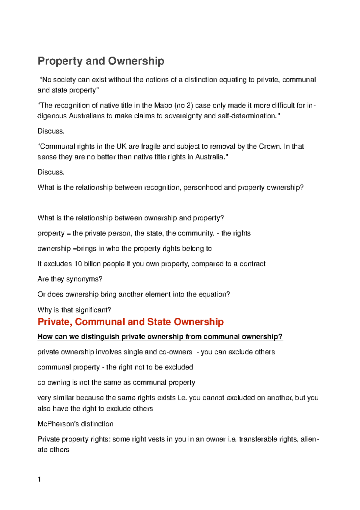 Relationship between recognition personhood and property ownership ...