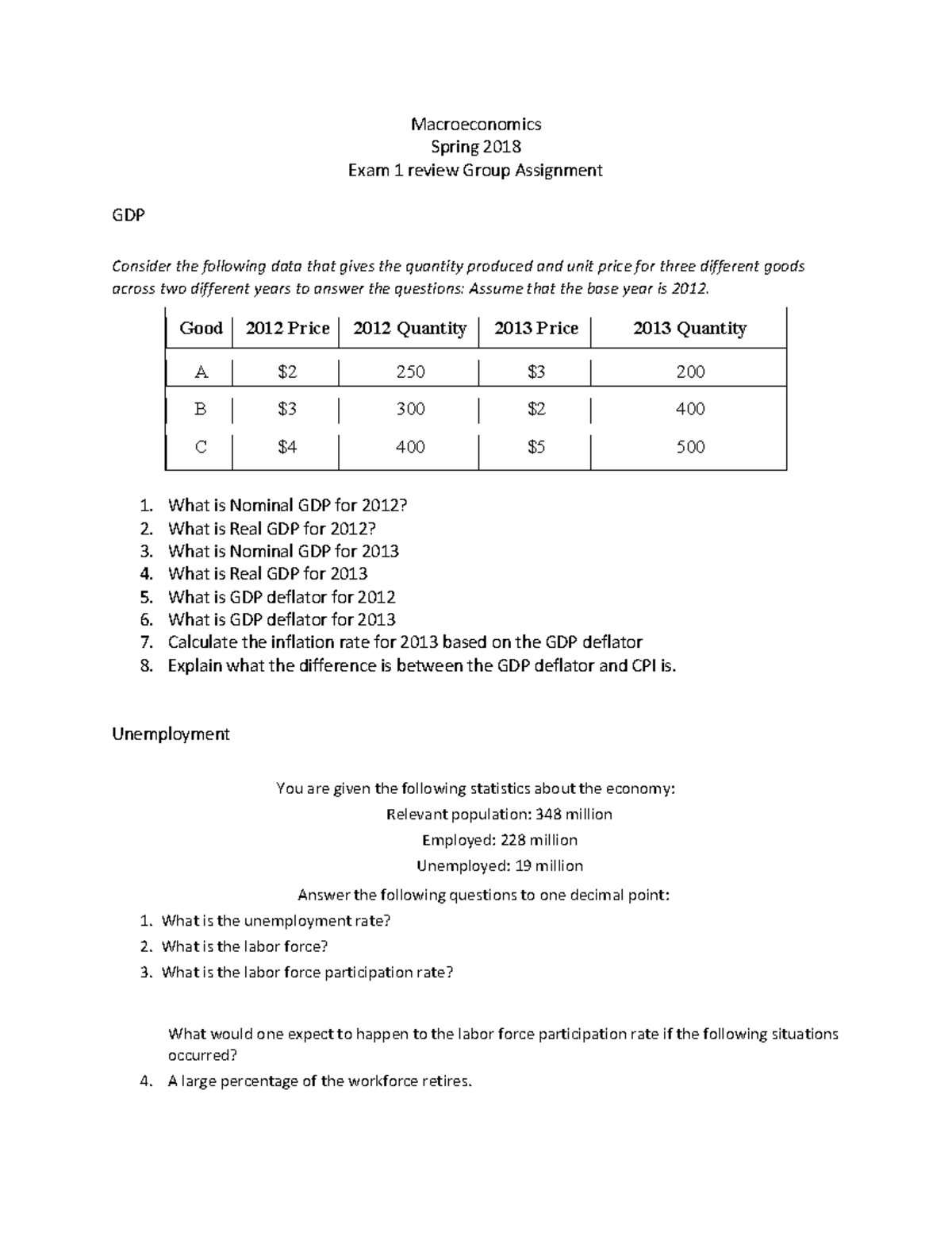 Macroeconomics Exam 1 Review - Macroeconomics Spring Exam 1 review ...