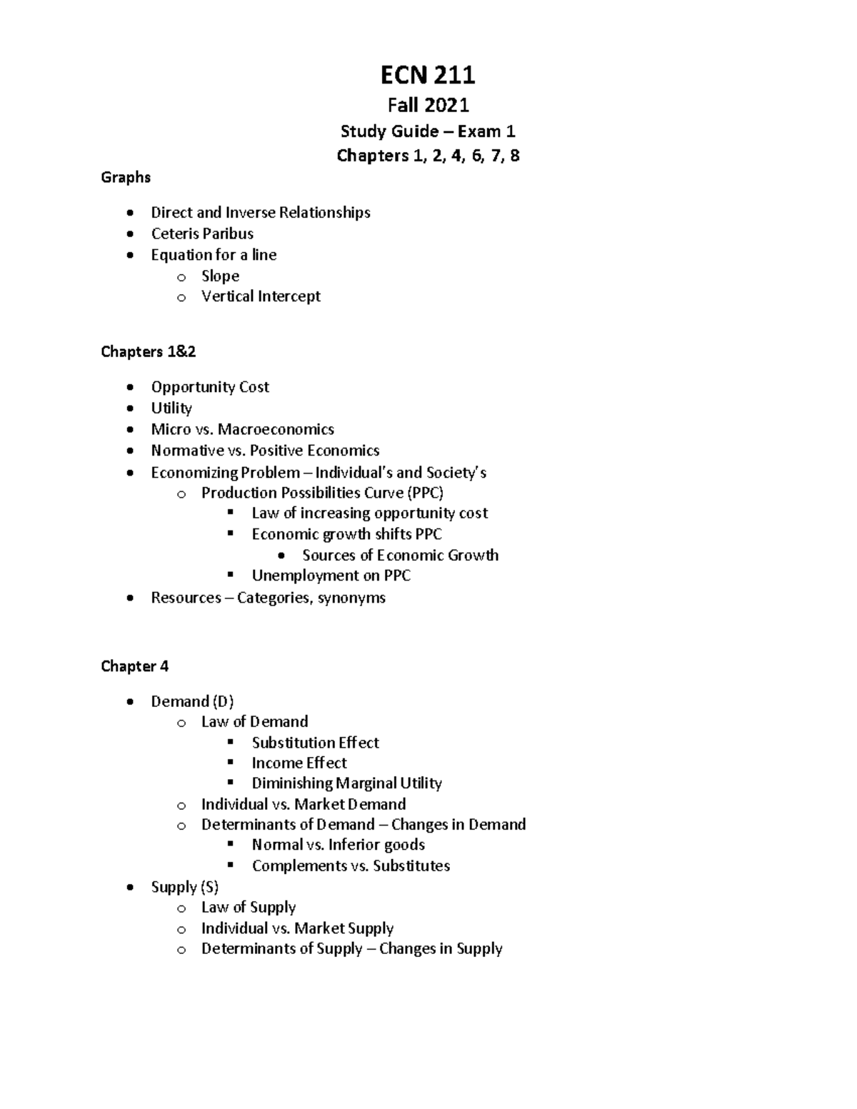 Exam 1 Study Guide - ECN 2 11 Fall 2021 Study Guide – Exam 1 Chapters 1 ...
