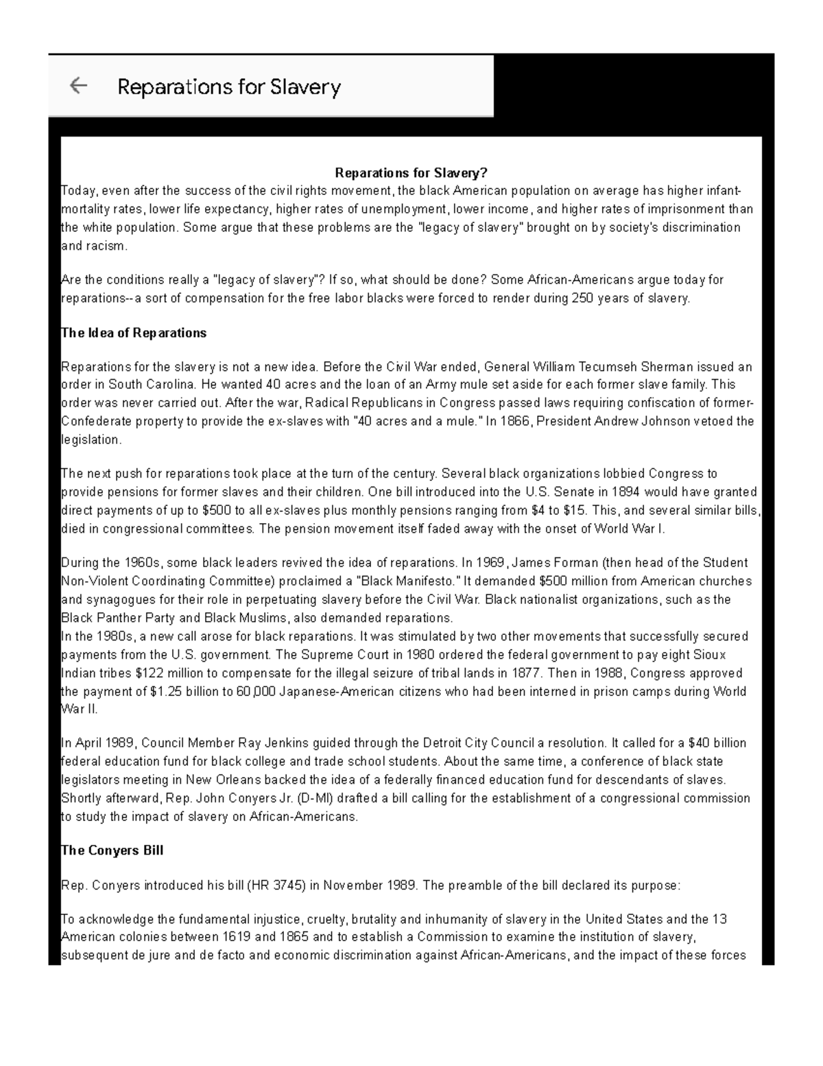 Reparations for Slavery - Reparations for Slavery? Today, even after ...