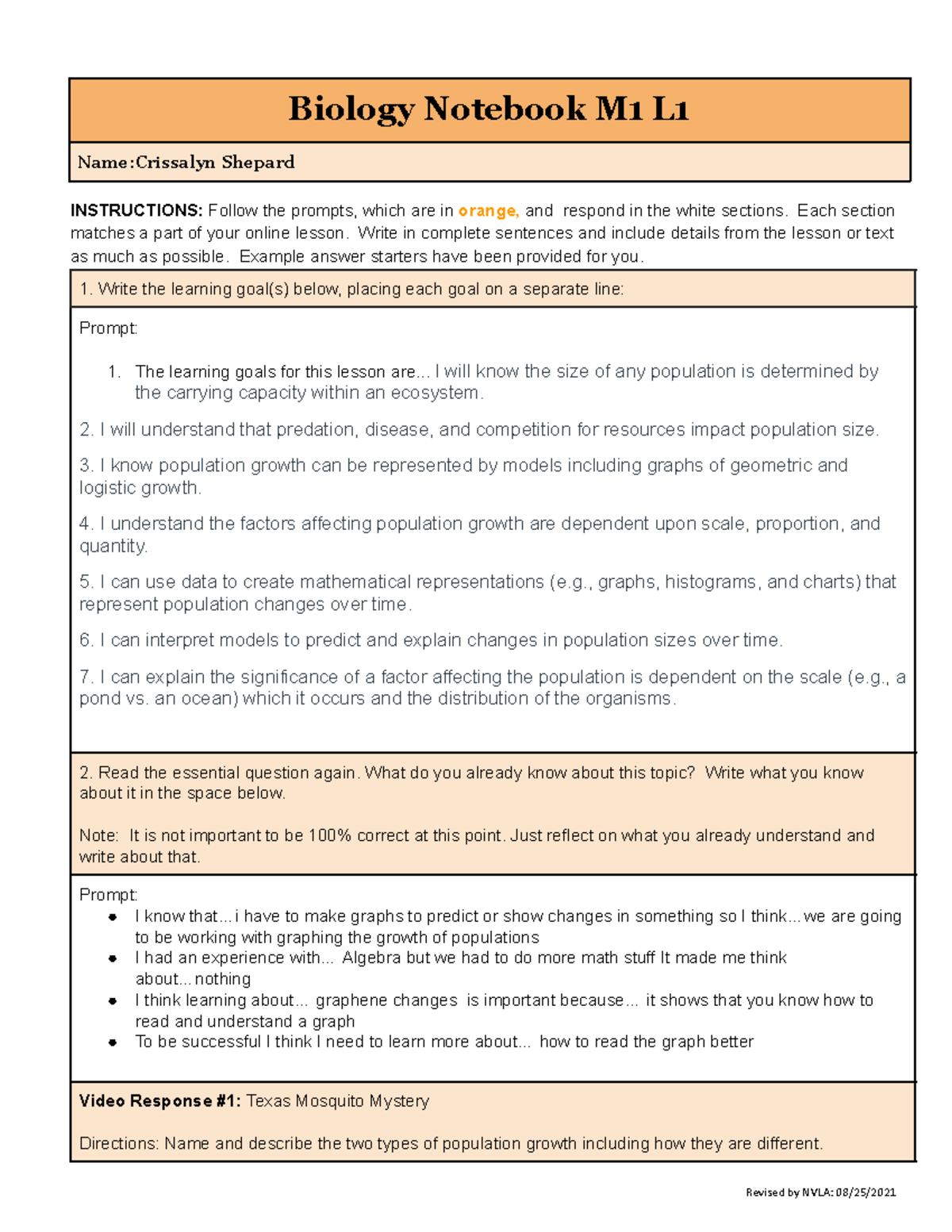 Copy of M1 L1 Notebook - Work will help students - Biology Notebook M1 ...