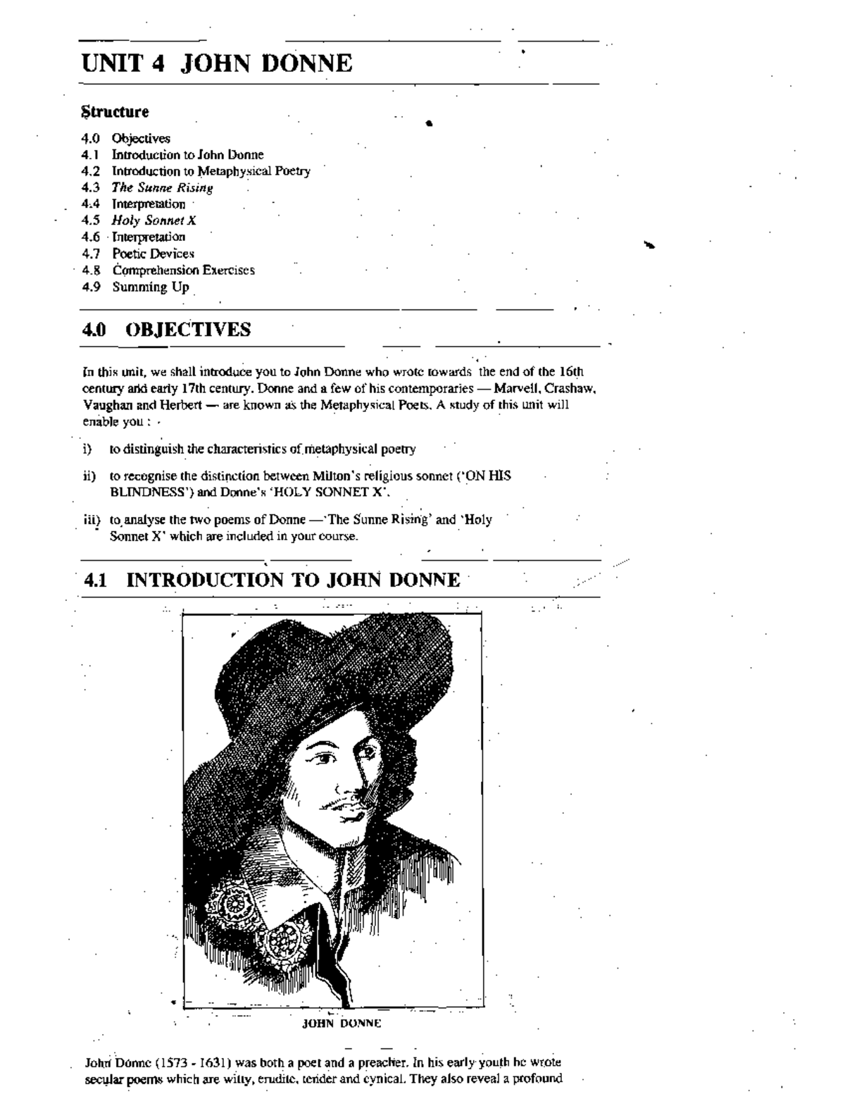 Unit-4 - Enp - UNIT 4 JOHN DONNE structure Objectives Introduction to ...