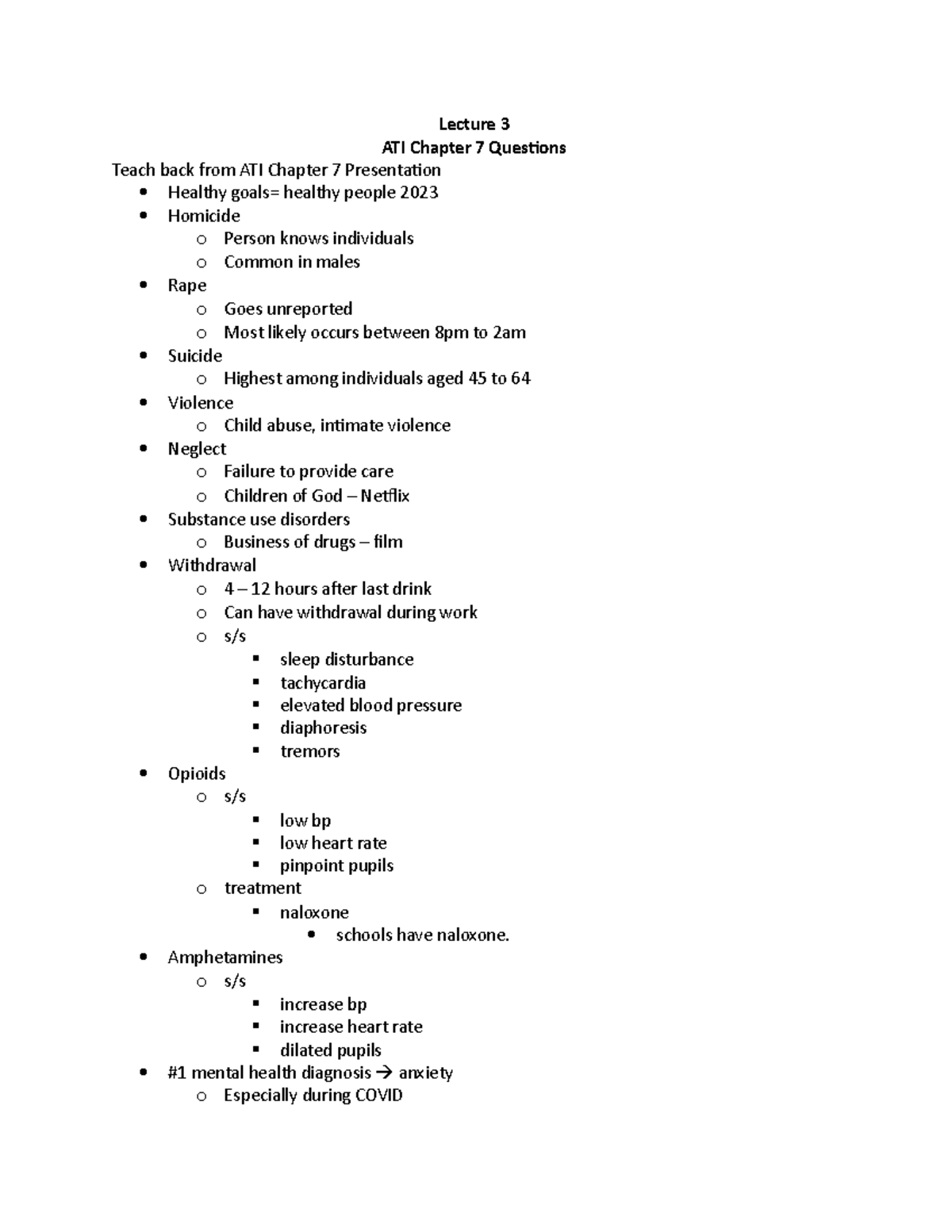 Public Health Lecture (Week 3) - Lecture 3 ATI Chapter 7 Questions ...