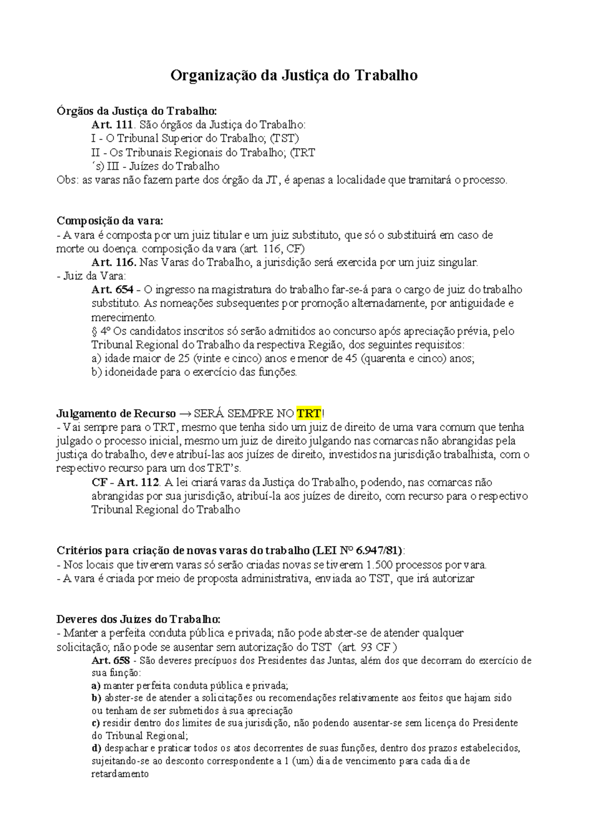Organização da justiça do trabalho - Organização da Justiça do Trabalho ...