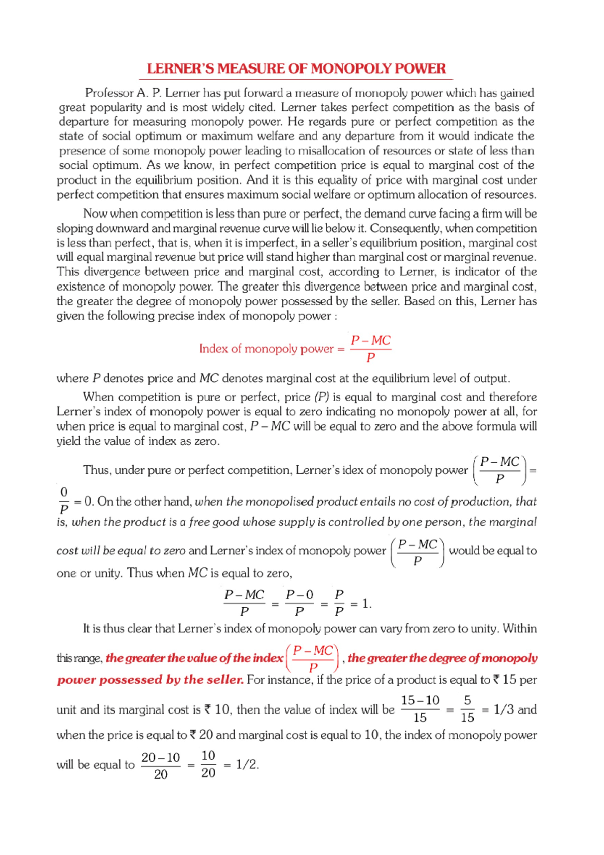 Monopoly power and Lerner index - MEASURE OF MONOPOLY POWER Professor A ...