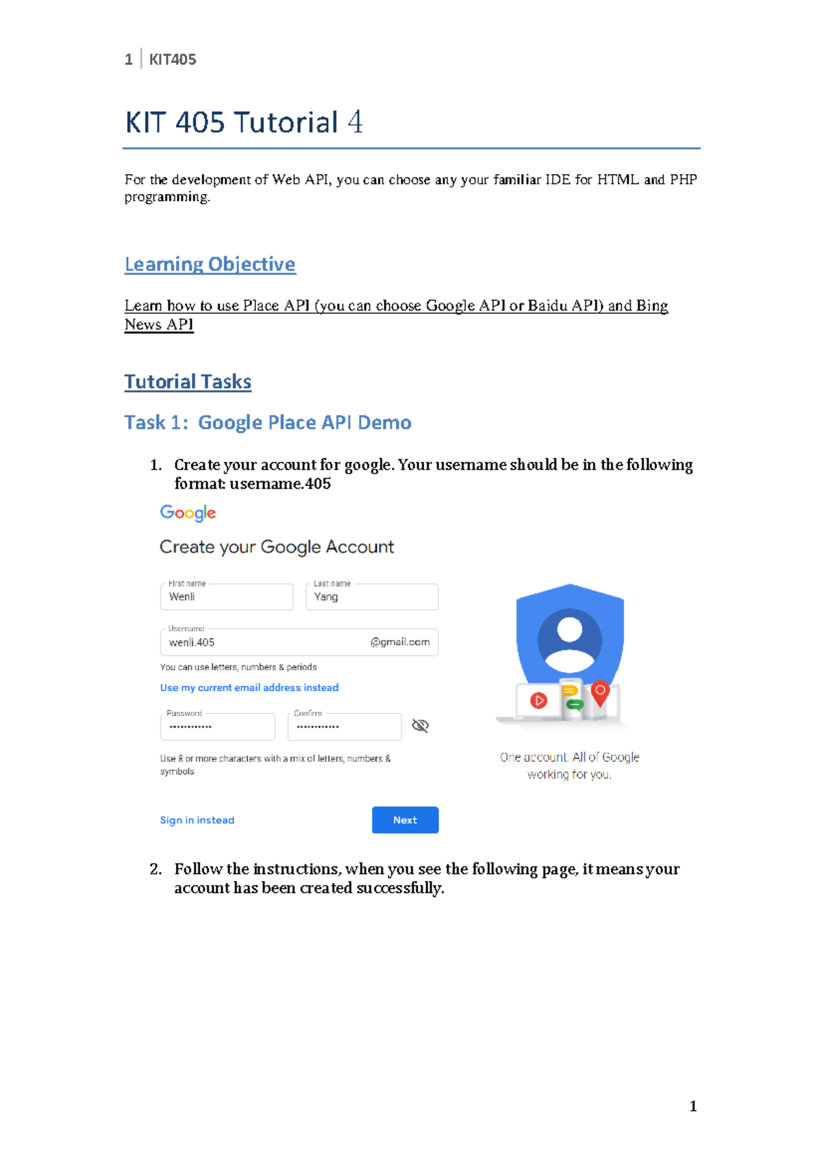 Tutorial week 5 - KIT 405 Tutorial 4 For the development of Web API ...