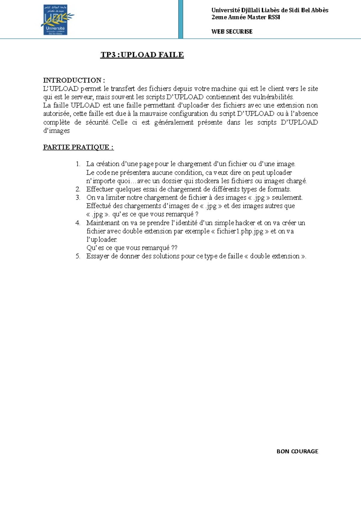 TP3 File Upload - TP 3 - Dr Niar - Université Djillali Liabès de Sidi ...