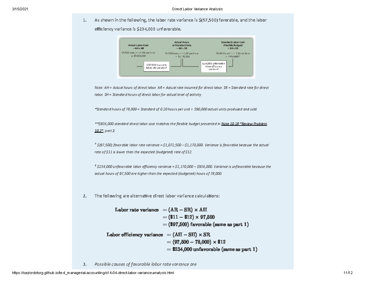 Direct Labor Variance Analysis - 3/15/2021 Direct Labor Variance ...
