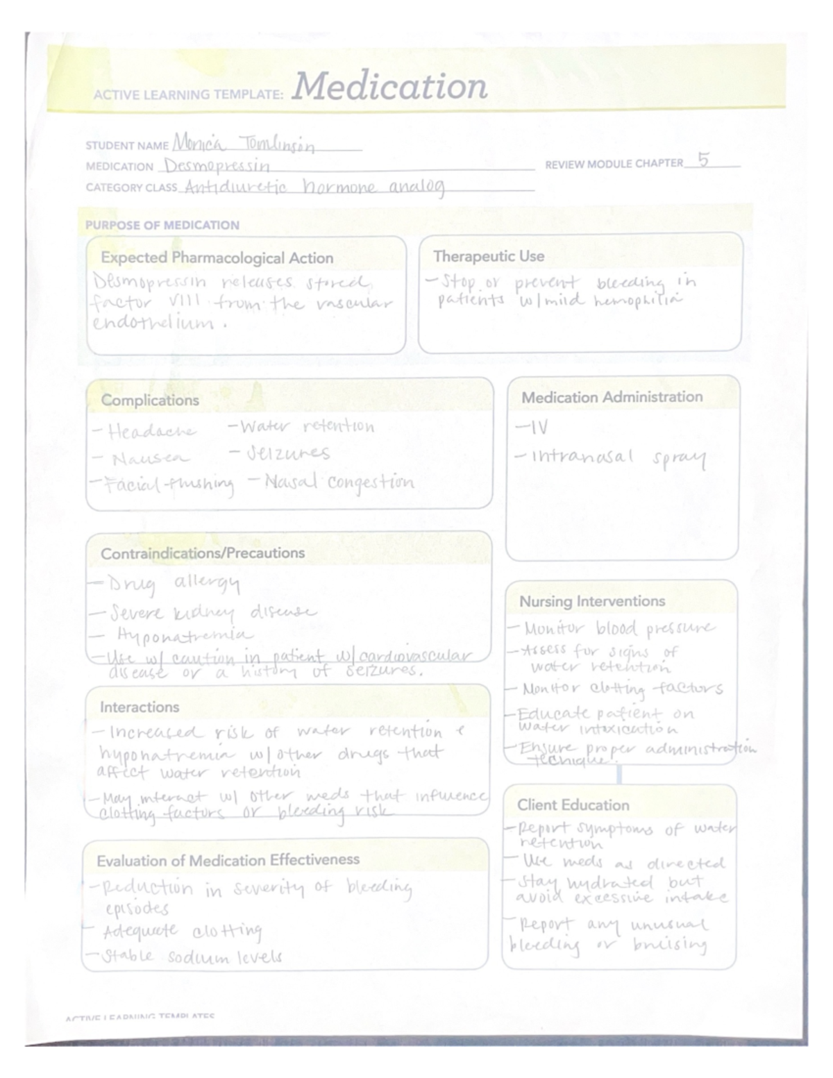 Medication Sheet - ACTIVE LEARNING TEMPLATE: Medication STUDENT NAME ...