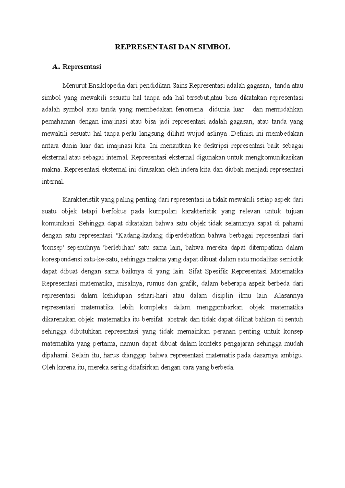 Representasi DAN Simbol - REPRESENTASI DAN SIMBOL A. Representasi ...