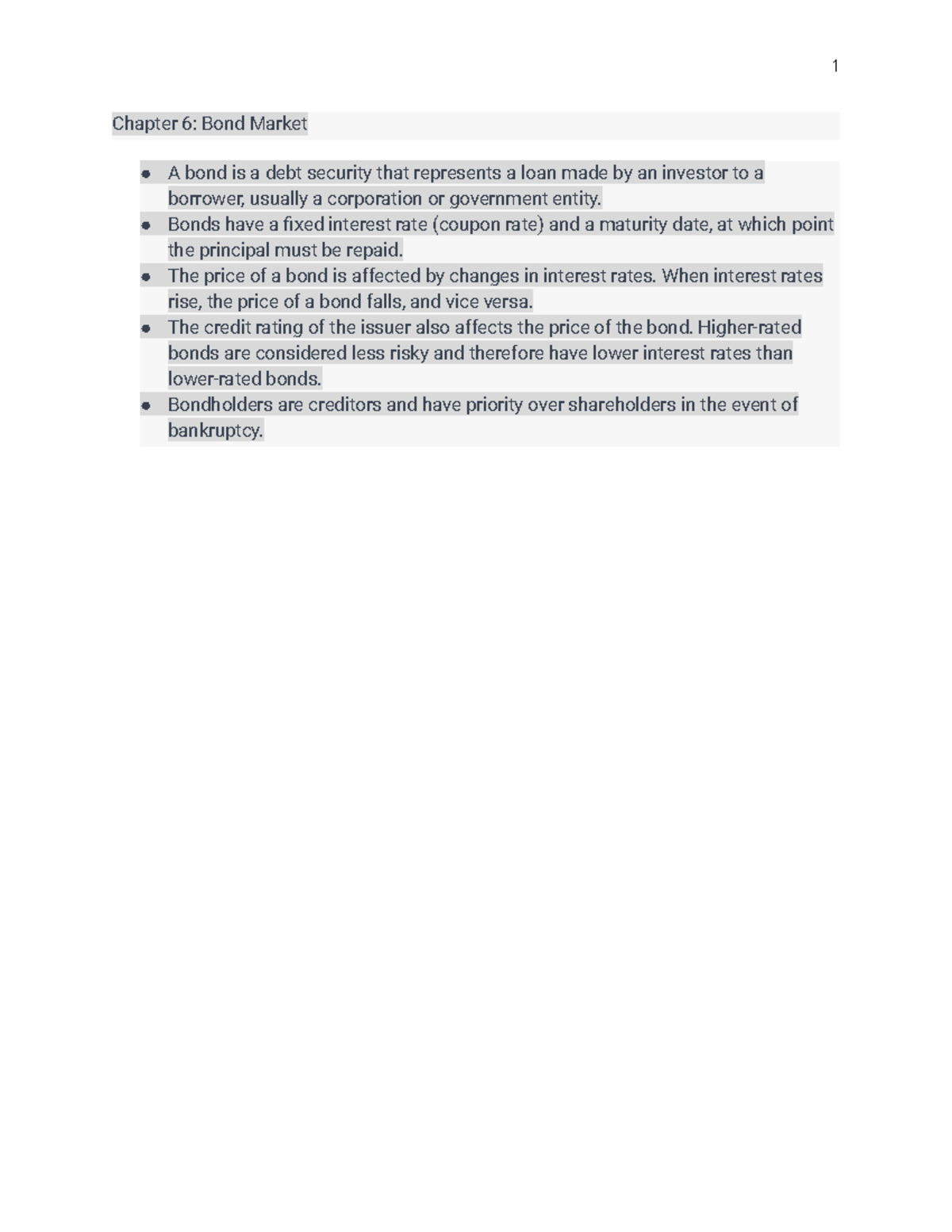 Chapter 6 - Summary - 1 Chapter 6: Bond Market A bond is a debt ...