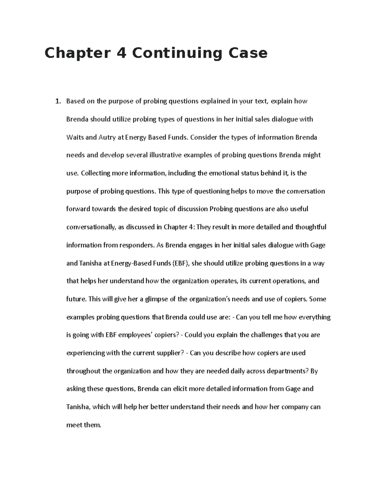 Chapter 4 Continuing Case - Chapter 4 Continuing Case Based on the ...