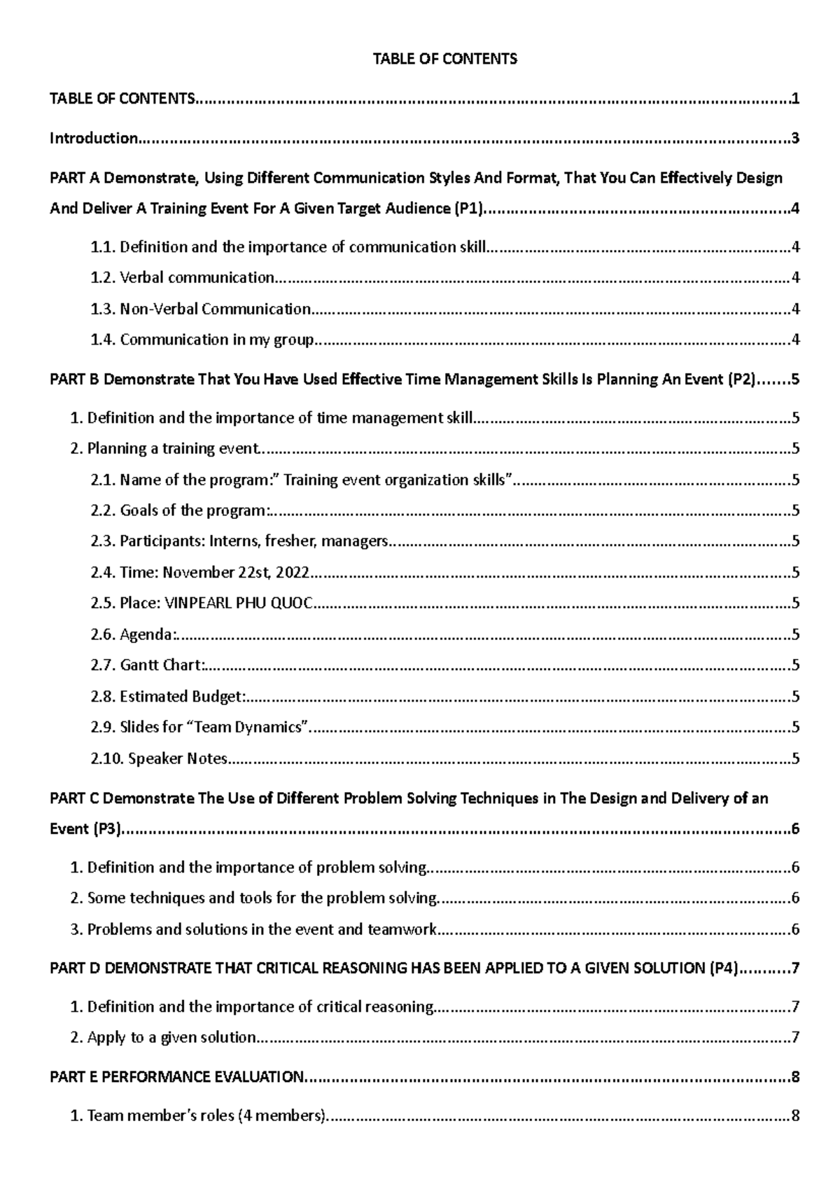 Table OF Contents - .... - TABLE OF CONTENTS TABLE OF - Studocu