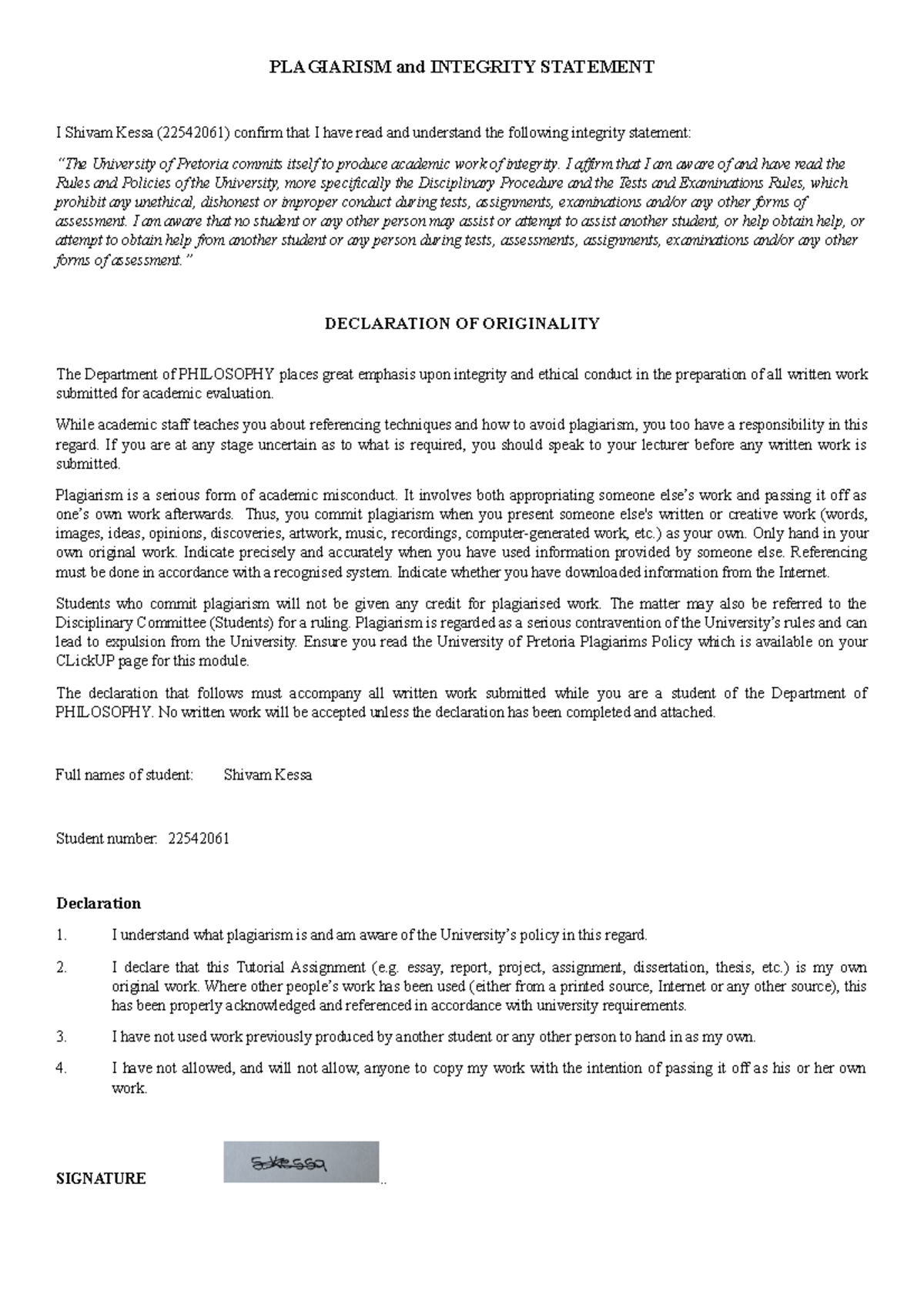 Tutorial Assignment 1 - PLAGIARISM and INTEGRITY STATEMENT I Shivam ...