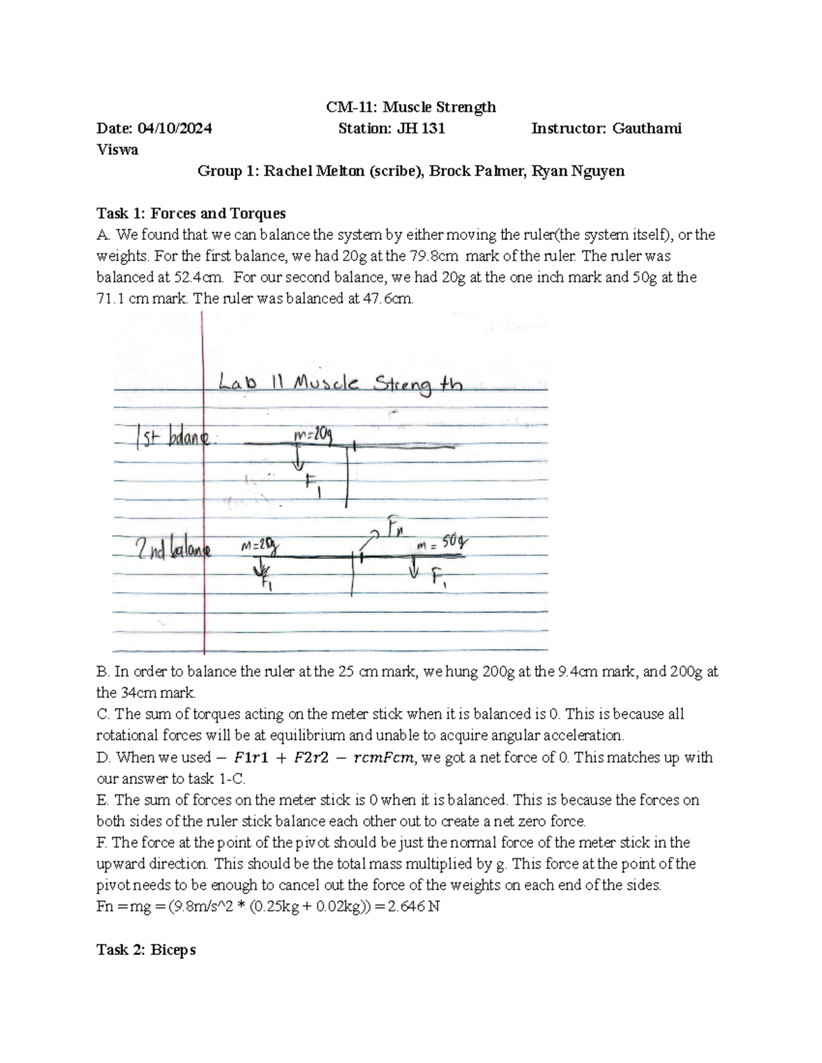 CM-11 Muscle Strength - CM-11: Muscle Strength Date: 04/10/2024 Station: JH 131 Instructor ...