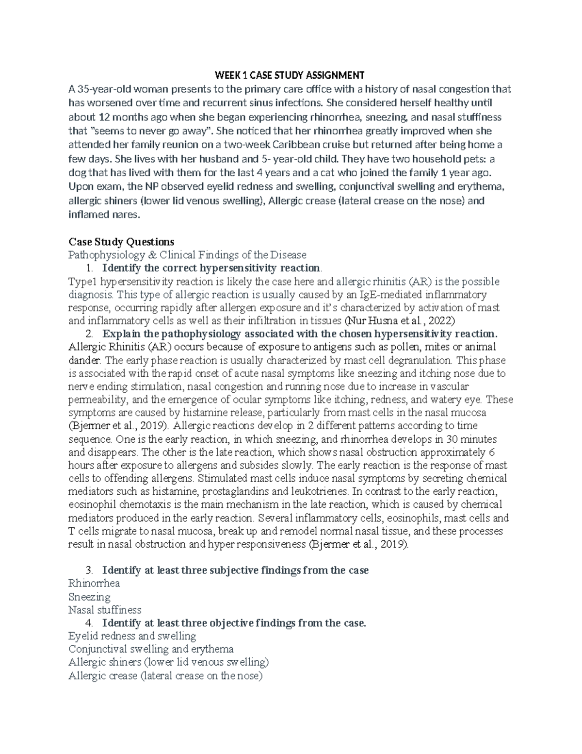 NR 507 WEEK 1 CASE Study Assignment - WEEK 1 CASE STUDY ASSIGNMENT A 35-year-old woman presents ...